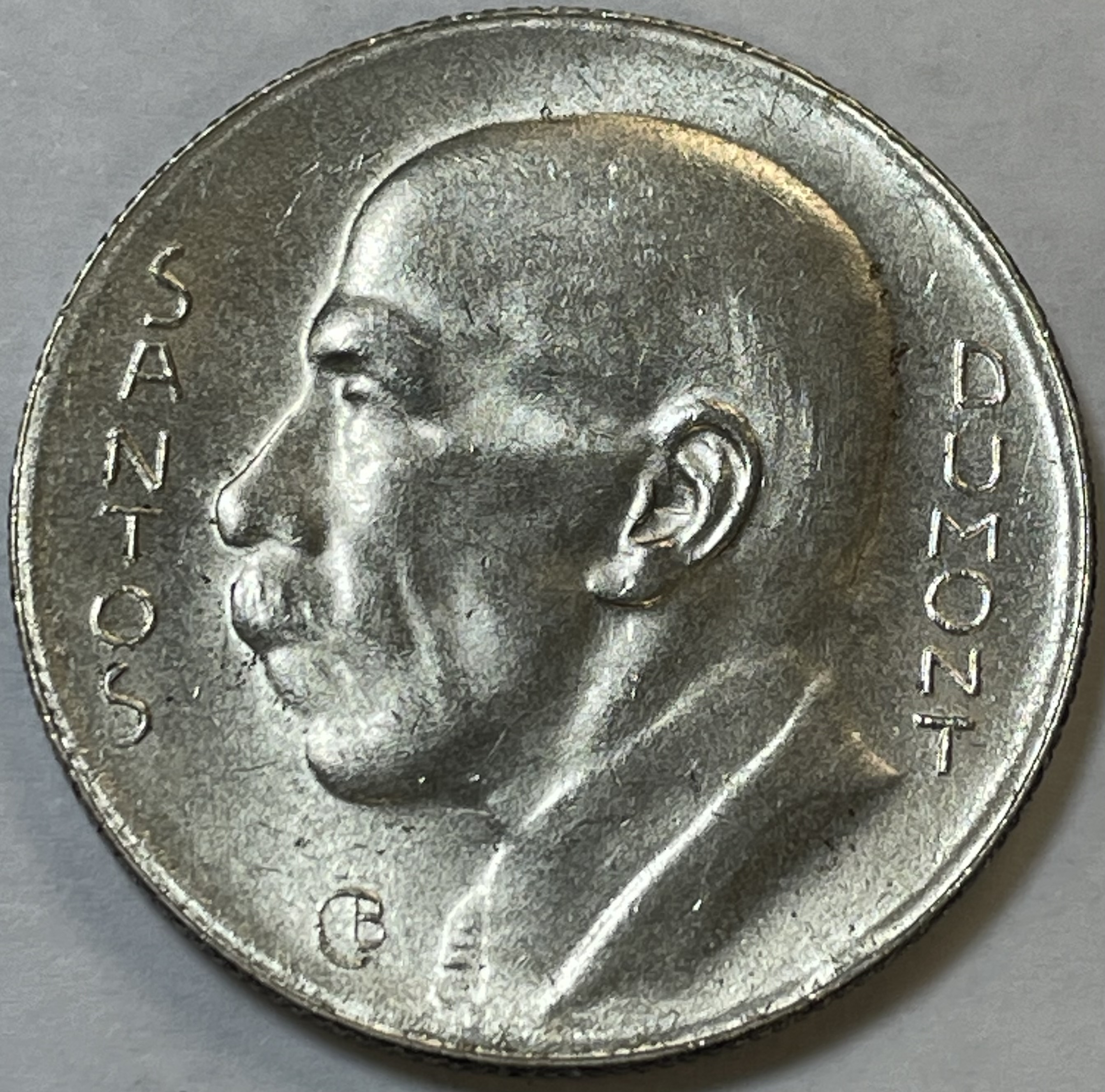 1938 Brazil SILVER 5000 Reis Alberto Santos-Dumont Commemorative Silver ...