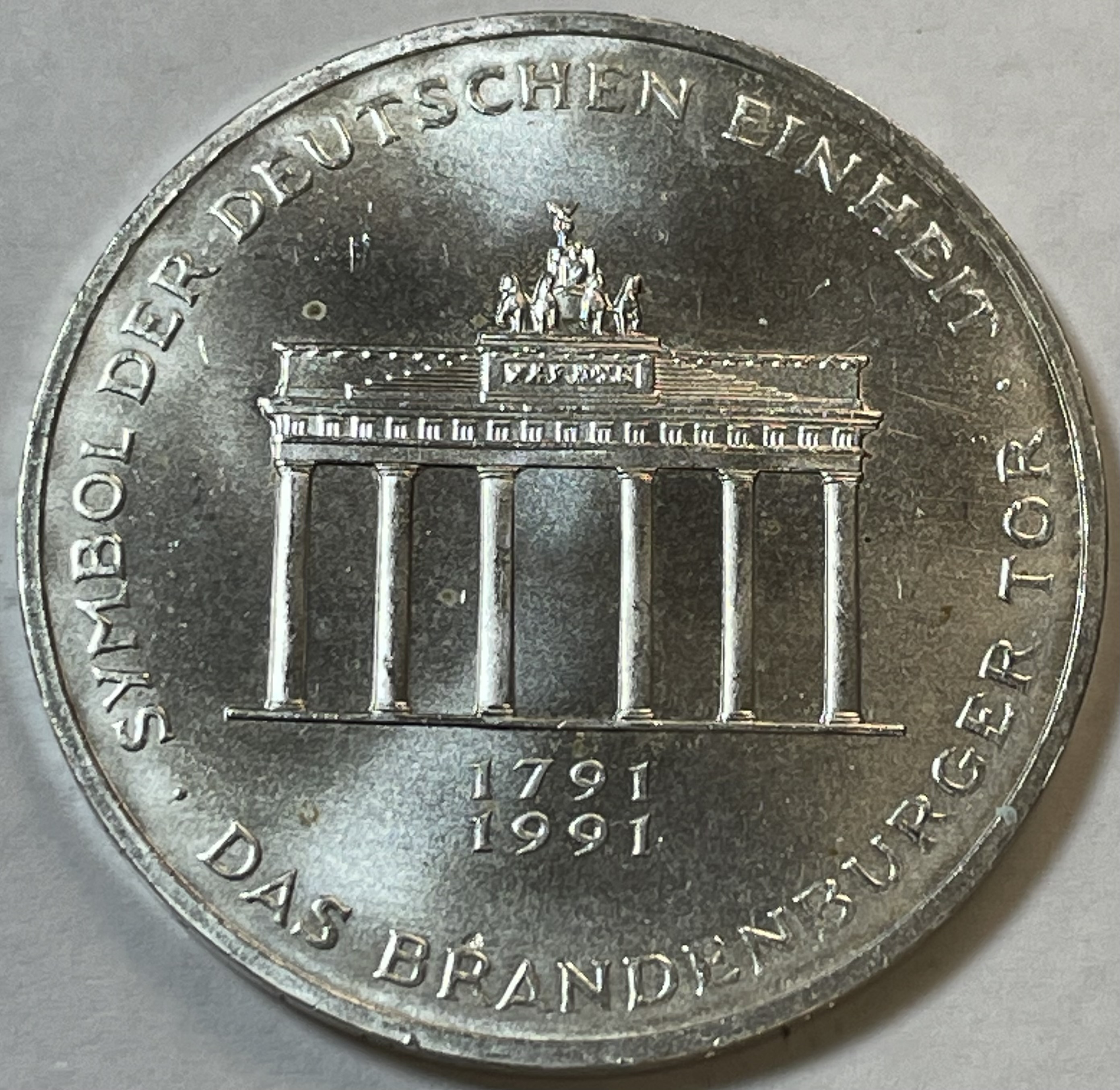 1991A Germany SILVER 10 Mark 200th Anniversary of Berlin's Brandenburg ...
