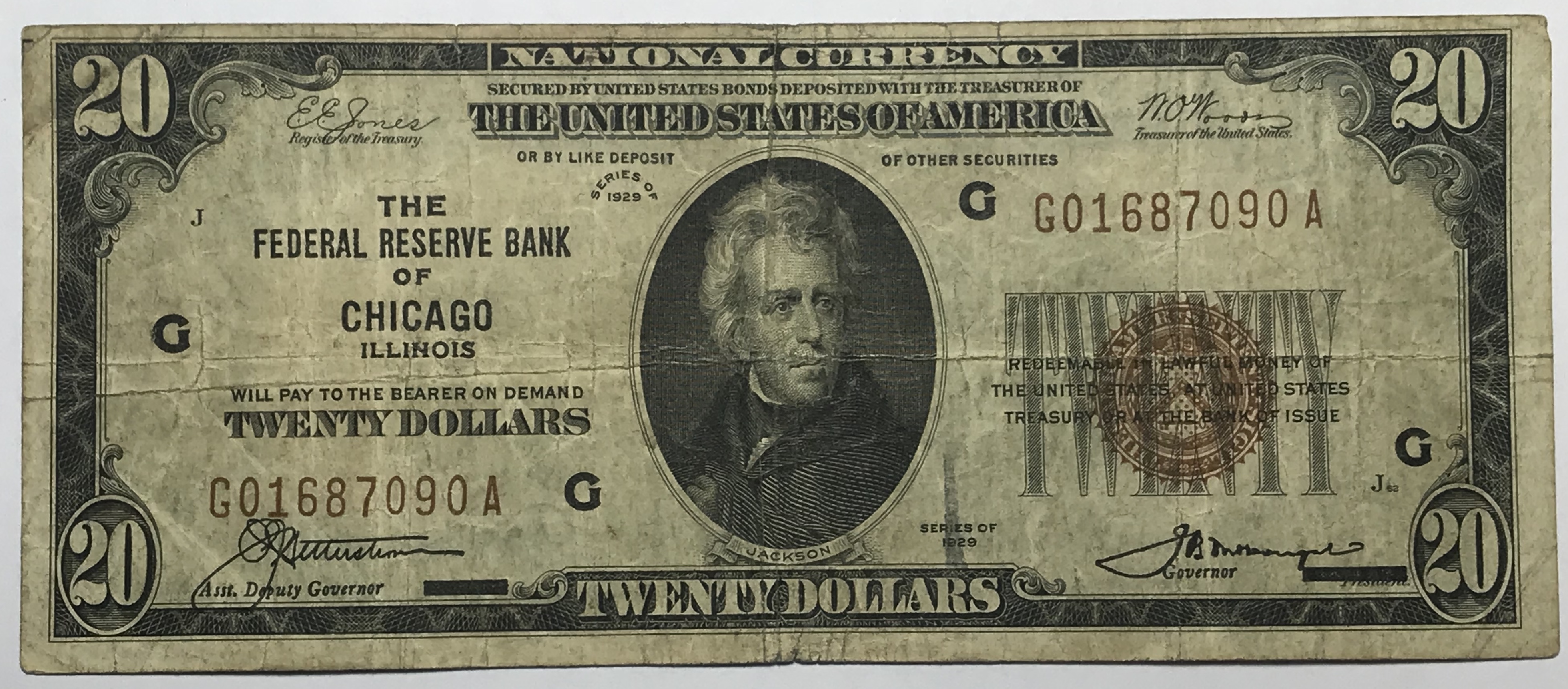 1929 $20 Federal Reserve Bank of Chicago, Illinois - National Currency ...