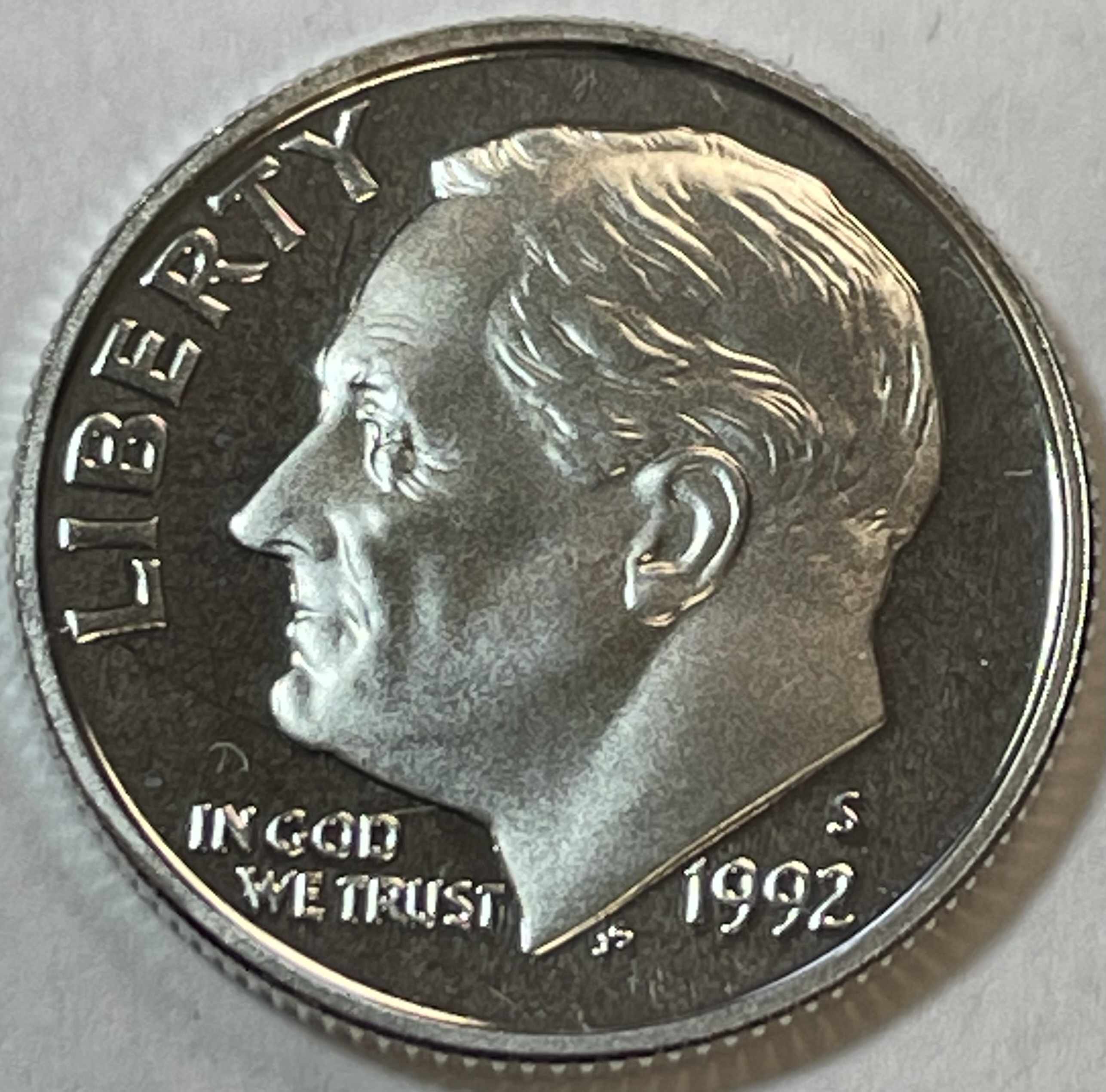 1992-S PROOF SILVER Roosevelt Dime w/Deep Mirrors and Cameos | Property ...
