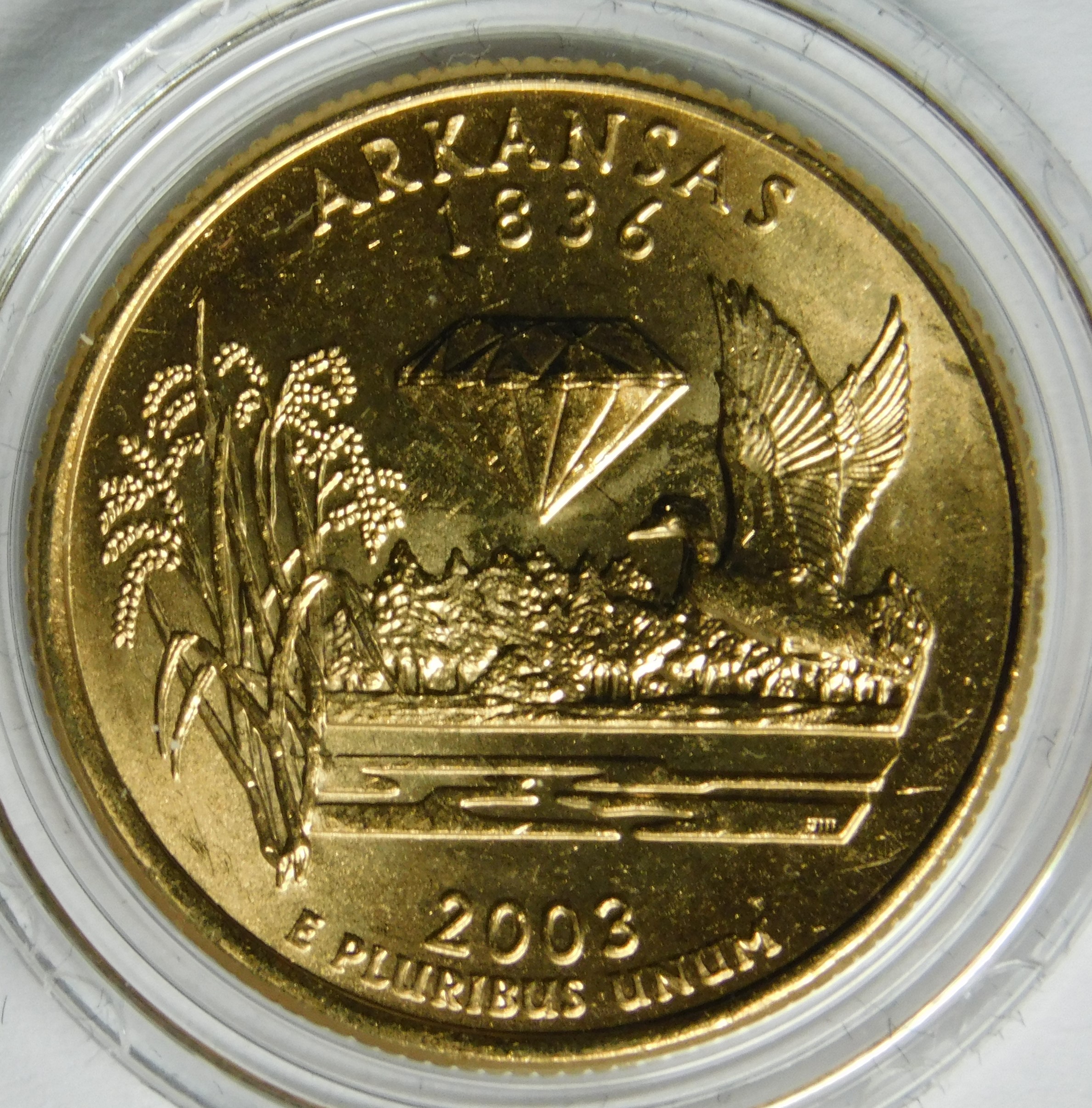 2003-P 24K Gold-Layered Arkansas Commemorative State Quarter - In Plastic Capsule | Property Room