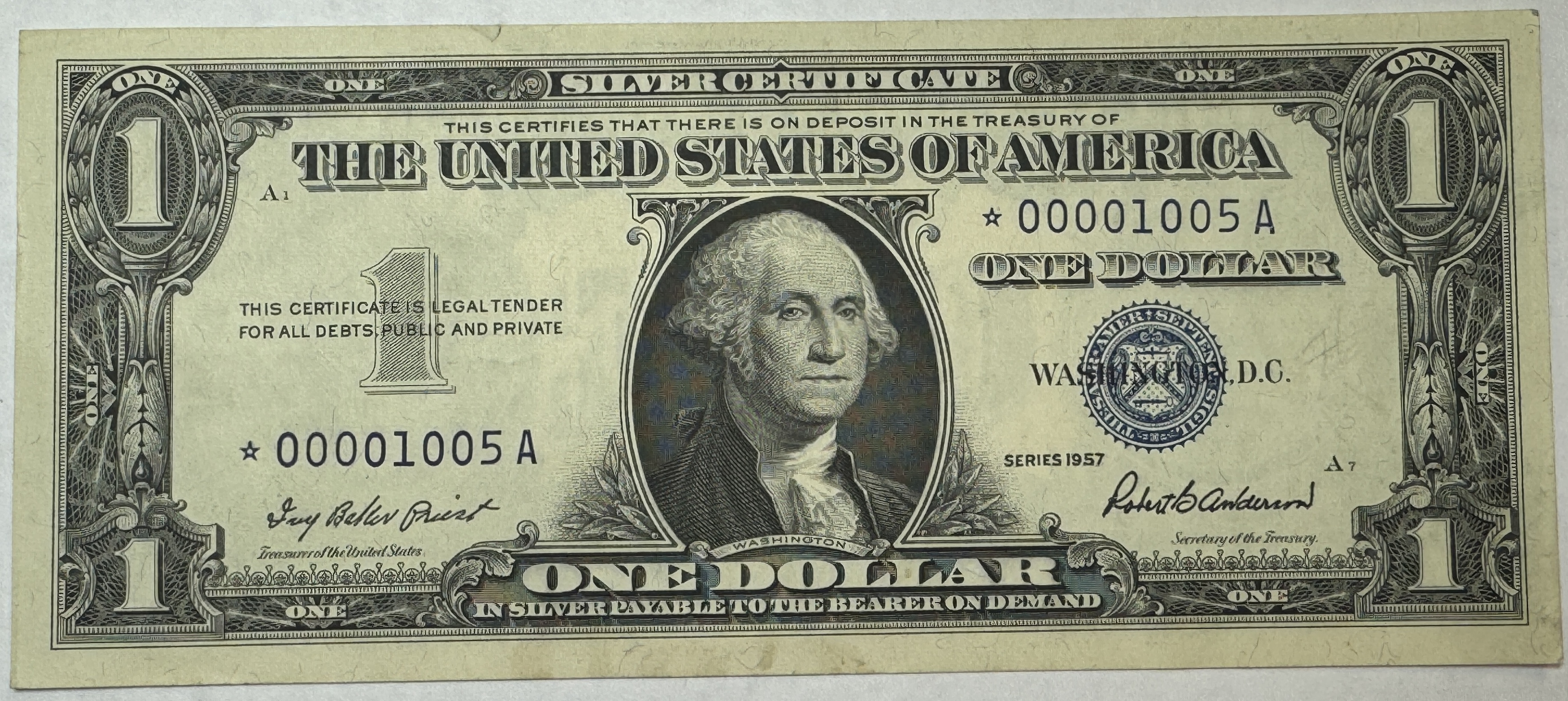 RARE STAR NOTE REPLACEMENT ERROR LOW SERIAL NUMBER 1957 $1 Silver ...