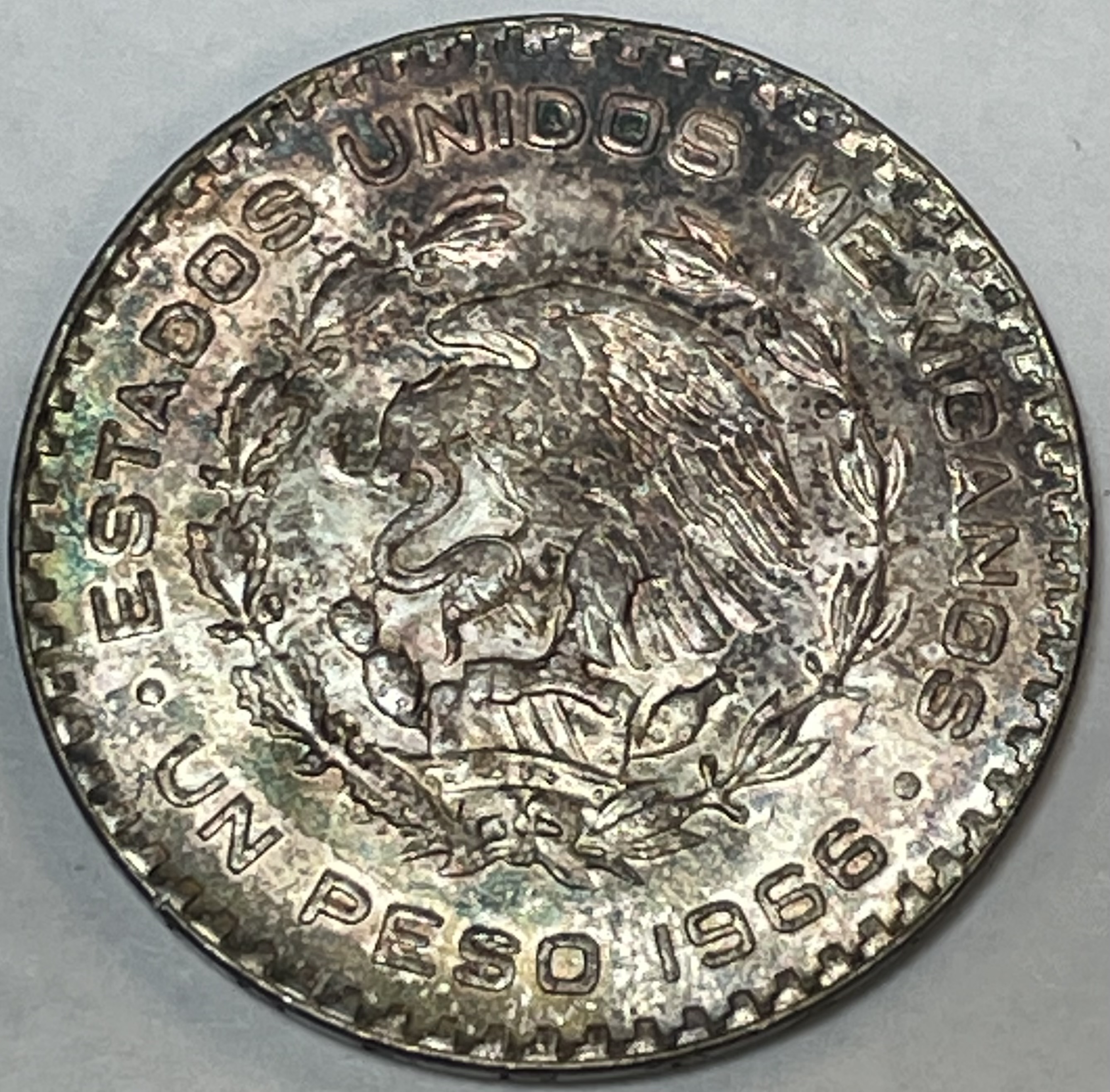1966 Mexico Silver Peso - HIGH GRADE Brilliant Uncirculated w/Rainbow ...