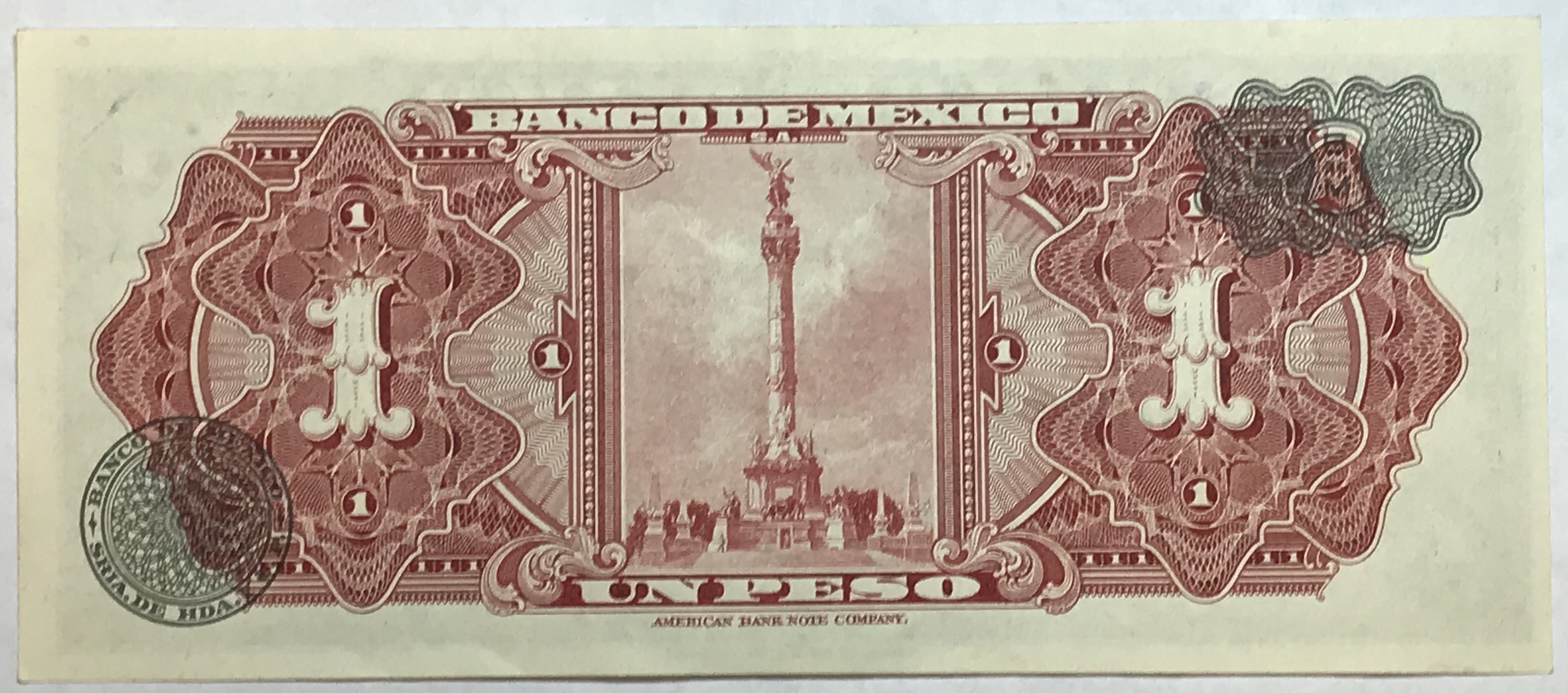 1967 Mexico One Peso Bank Note - Aztec Calendar Stone at Center - High ...