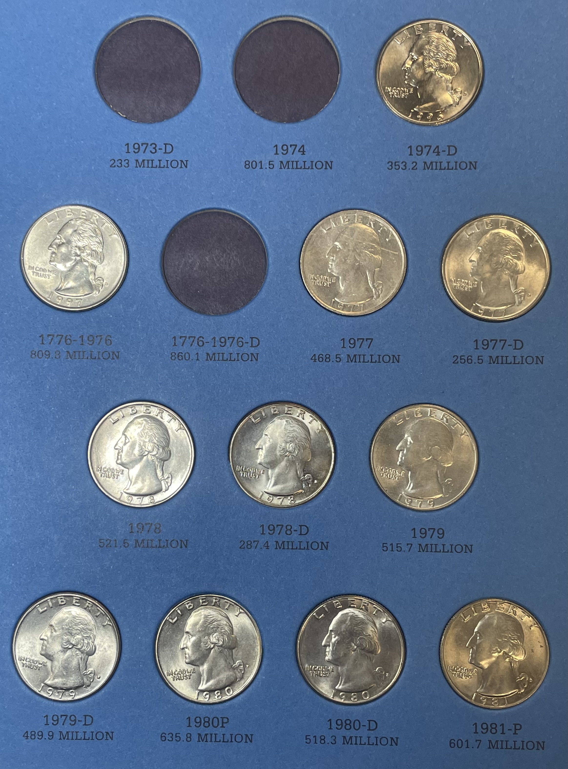 Washington Quarter Collection in Whitman Album from the 1970's, 80's ...