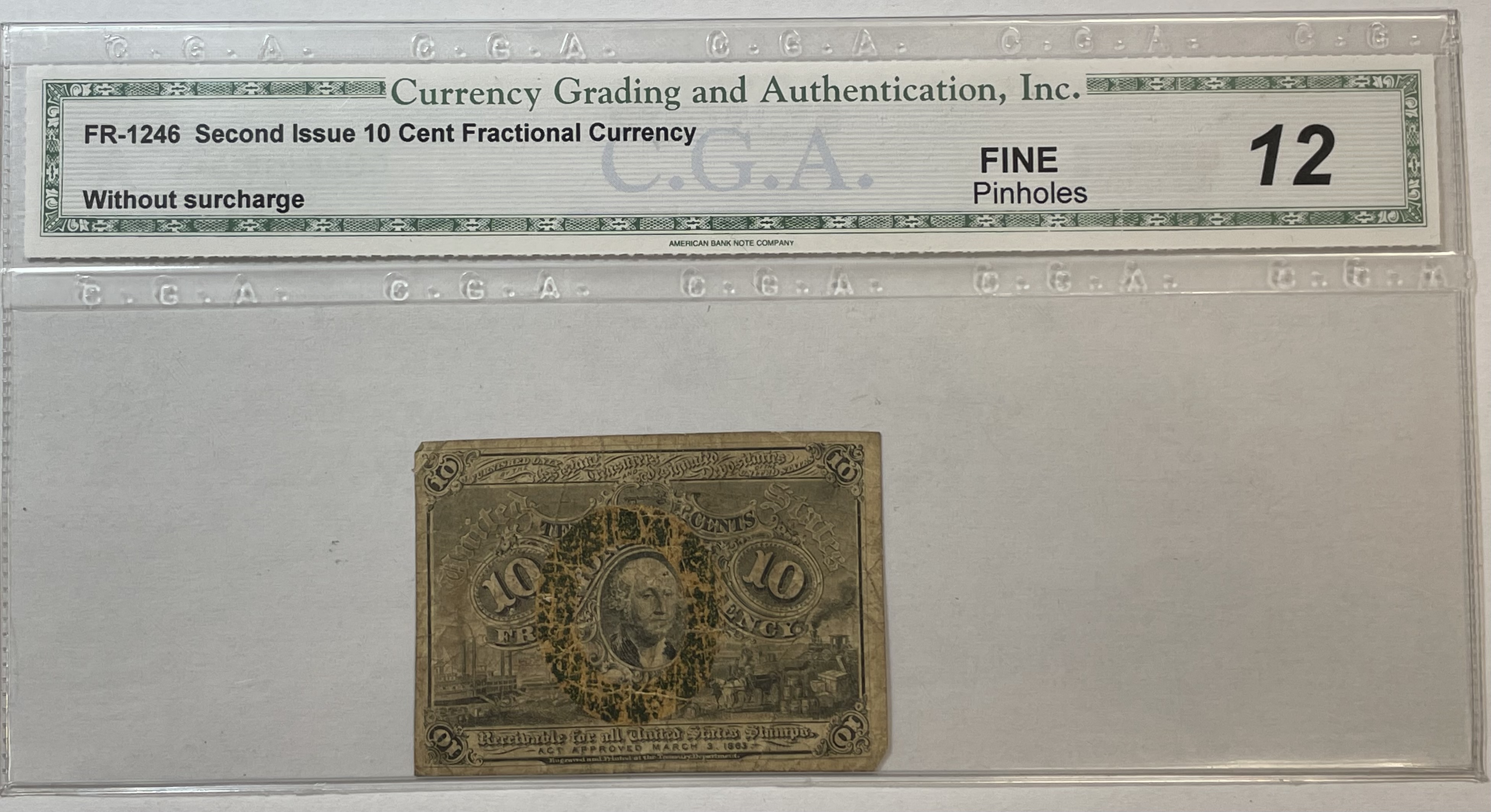 1863 Second Issue 10 Cent Fractional Currency Without Surcharge Variety ...