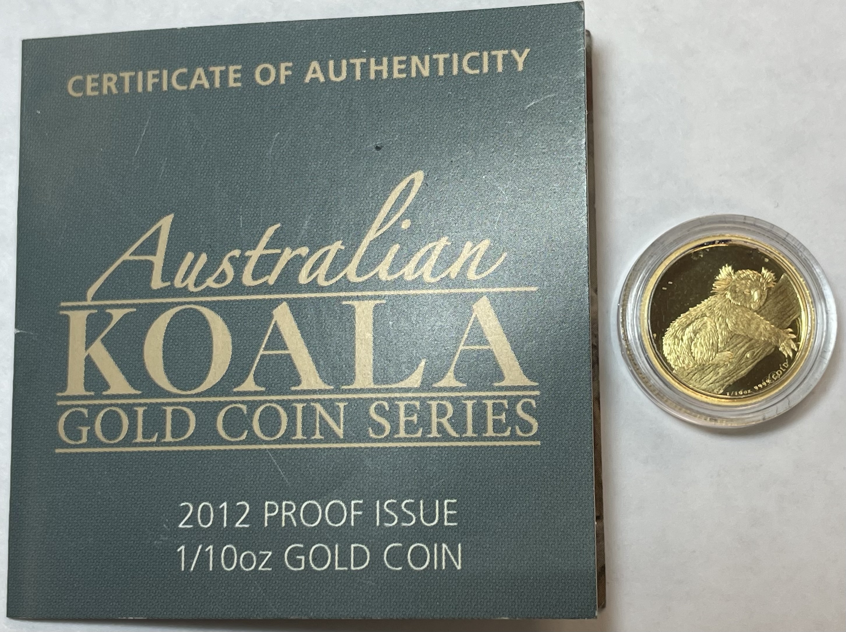 1/10 oz 2012 Australian Koala Gold Coin - Rare Proof Issue w/Numbered ...