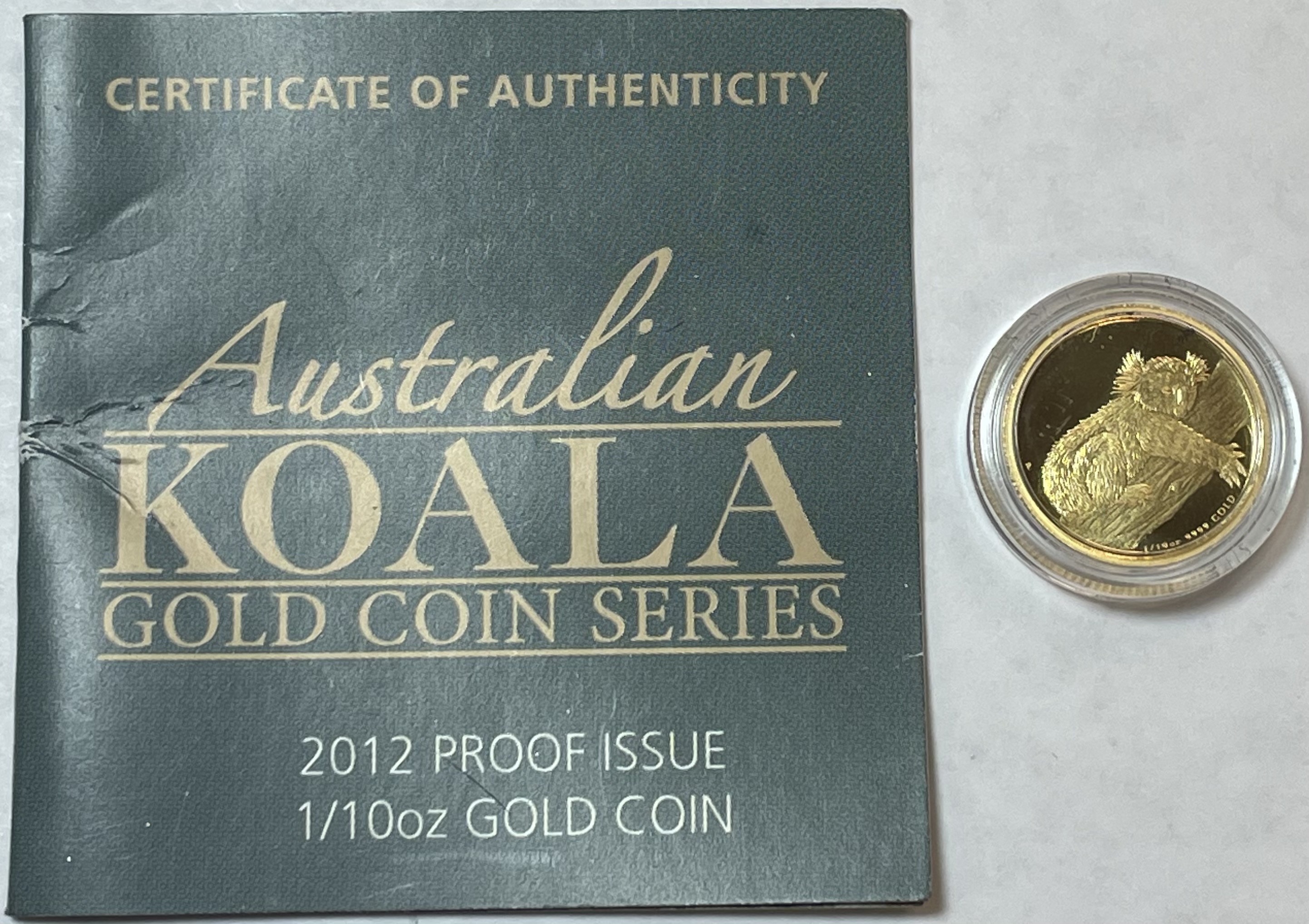 1/10 oz 2012 Australian Koala Gold Coin - Rare Proof Issue w/Numbered ...