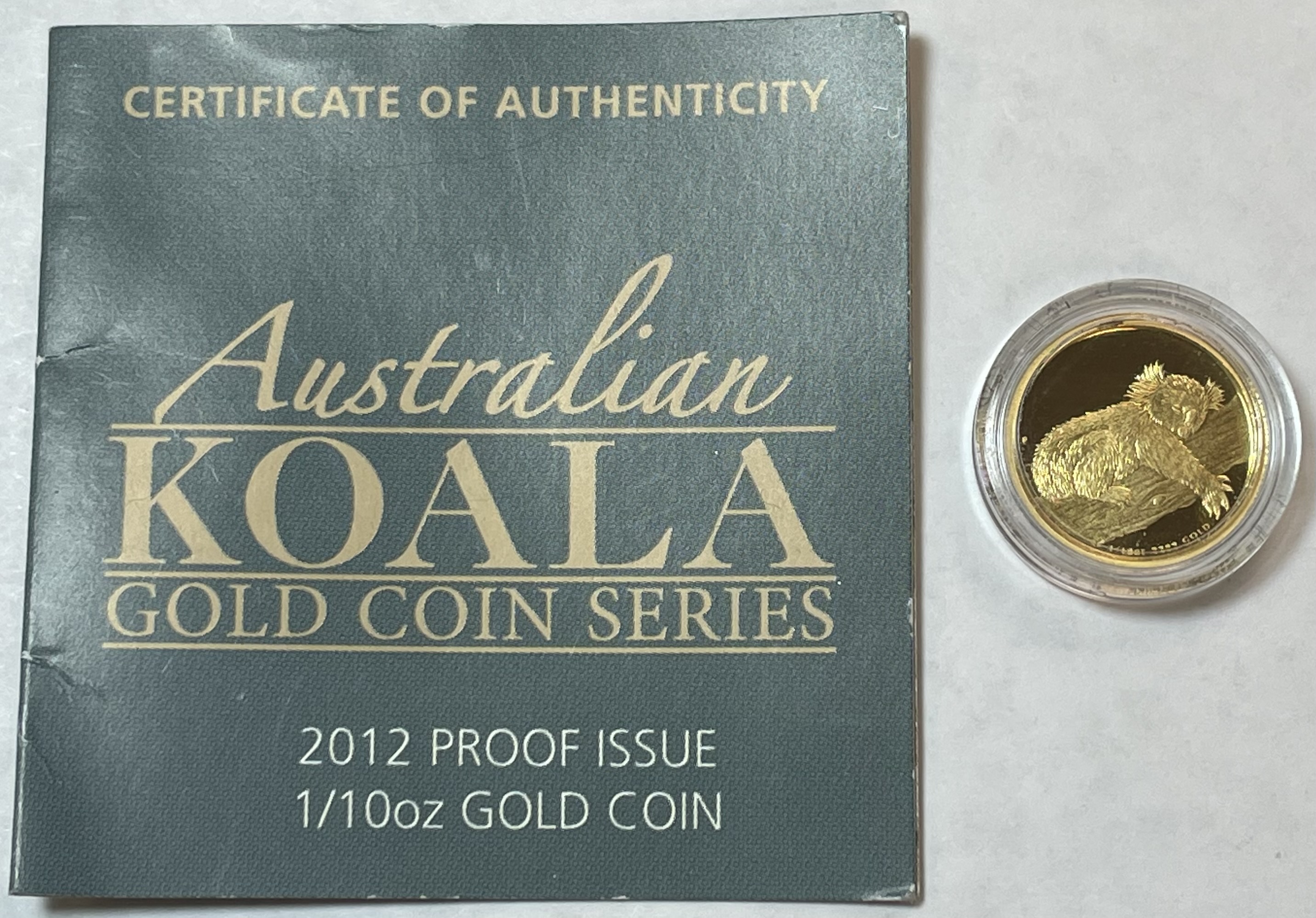 1/10 oz 2012 Australian Koala Gold Coin - Rare Proof Issue w/Numbered ...