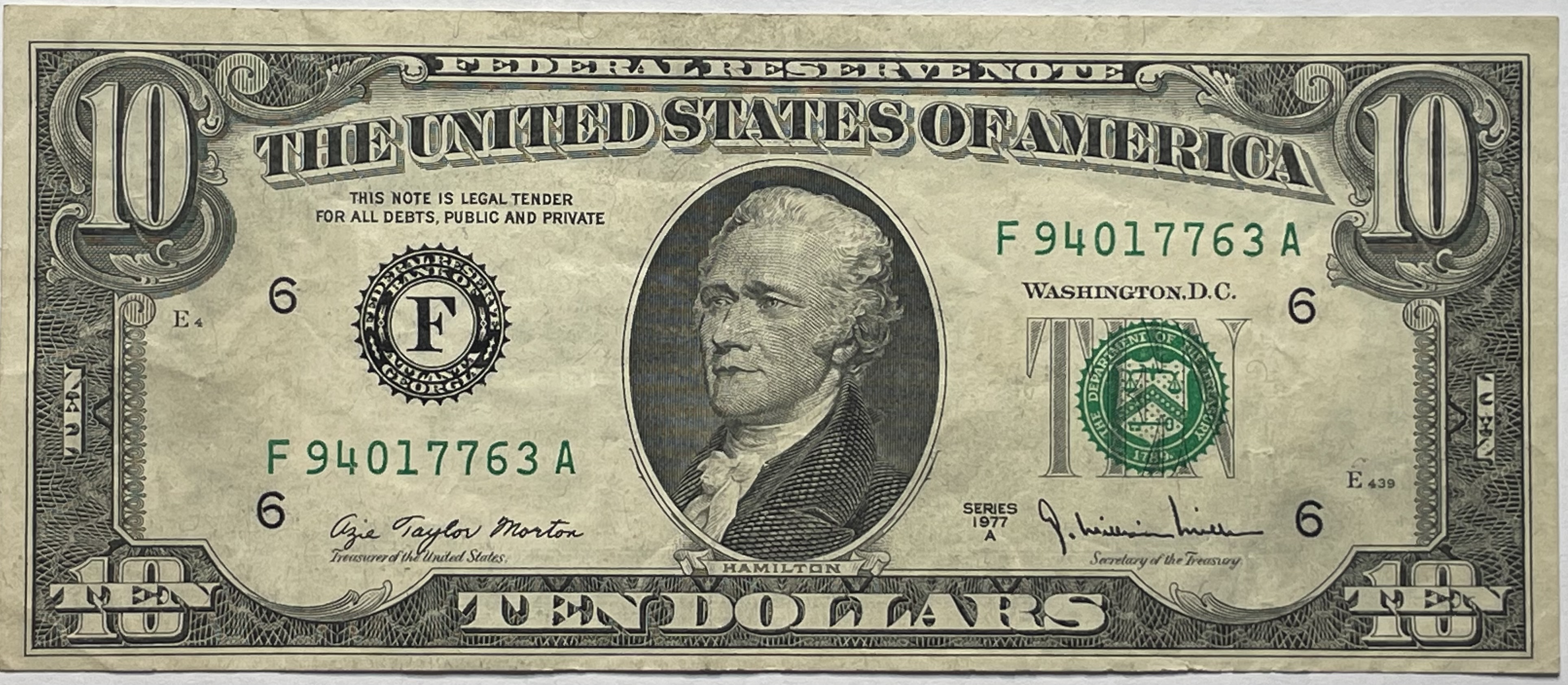 MINT ERROR 1977A $10 Face to Back Dark Ink Offset Overprint Error ...