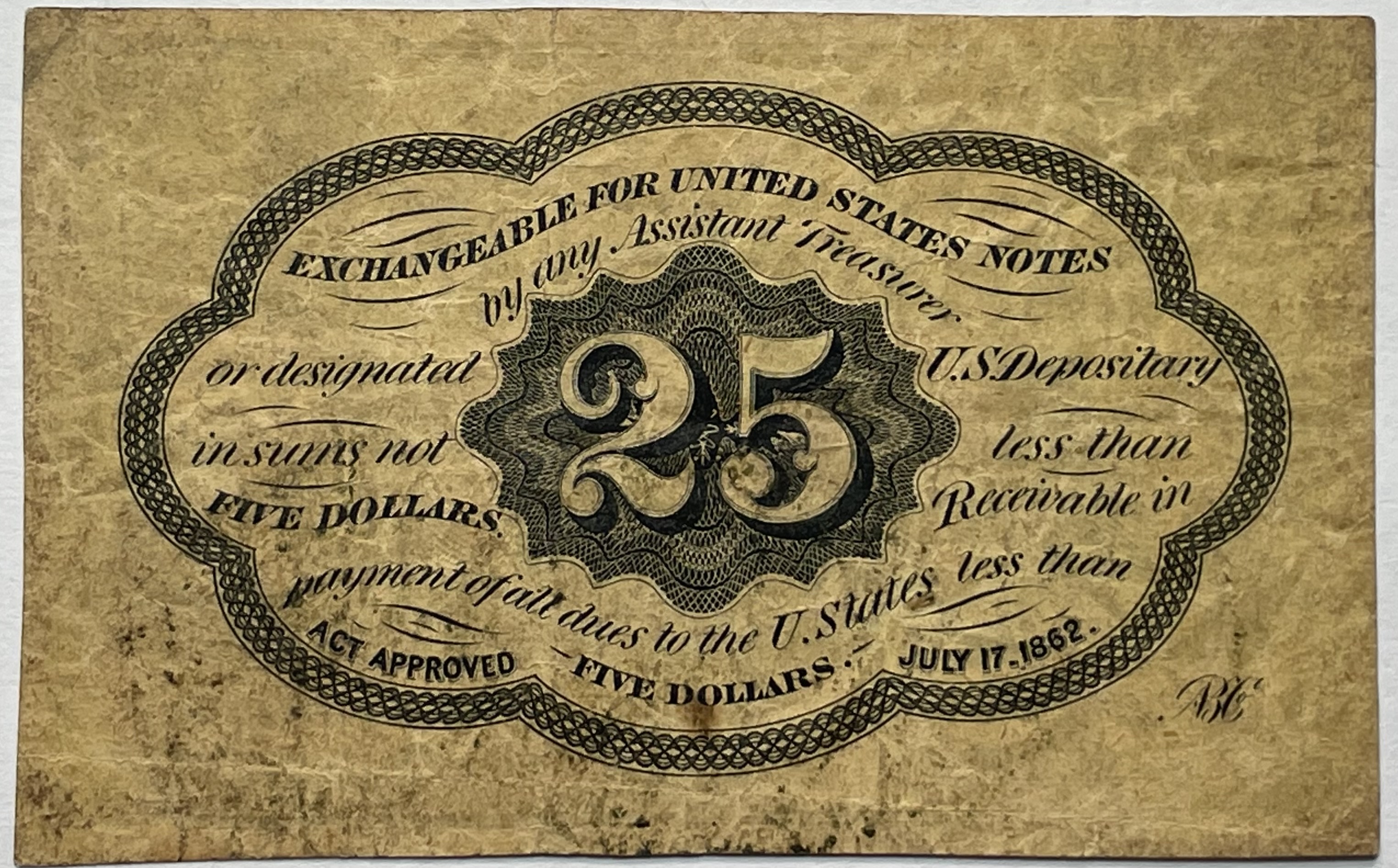 1862 1st Issue 25 Cent U.S. Fractional Currency Note | Property Room