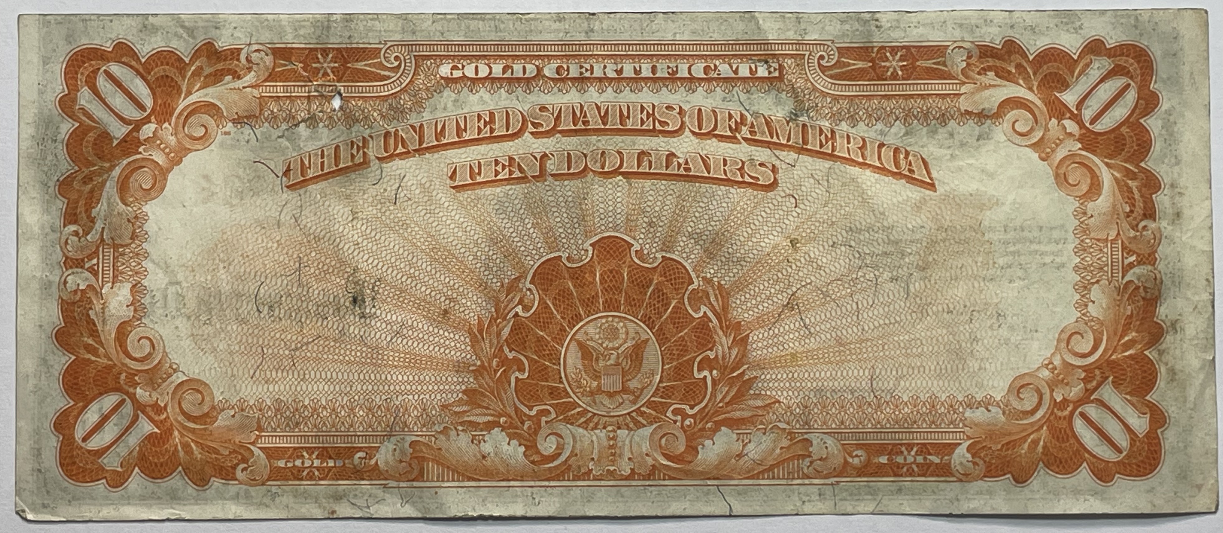 1922 $10 Large Size Gold Certificate Note Payable in Gold Coin ...