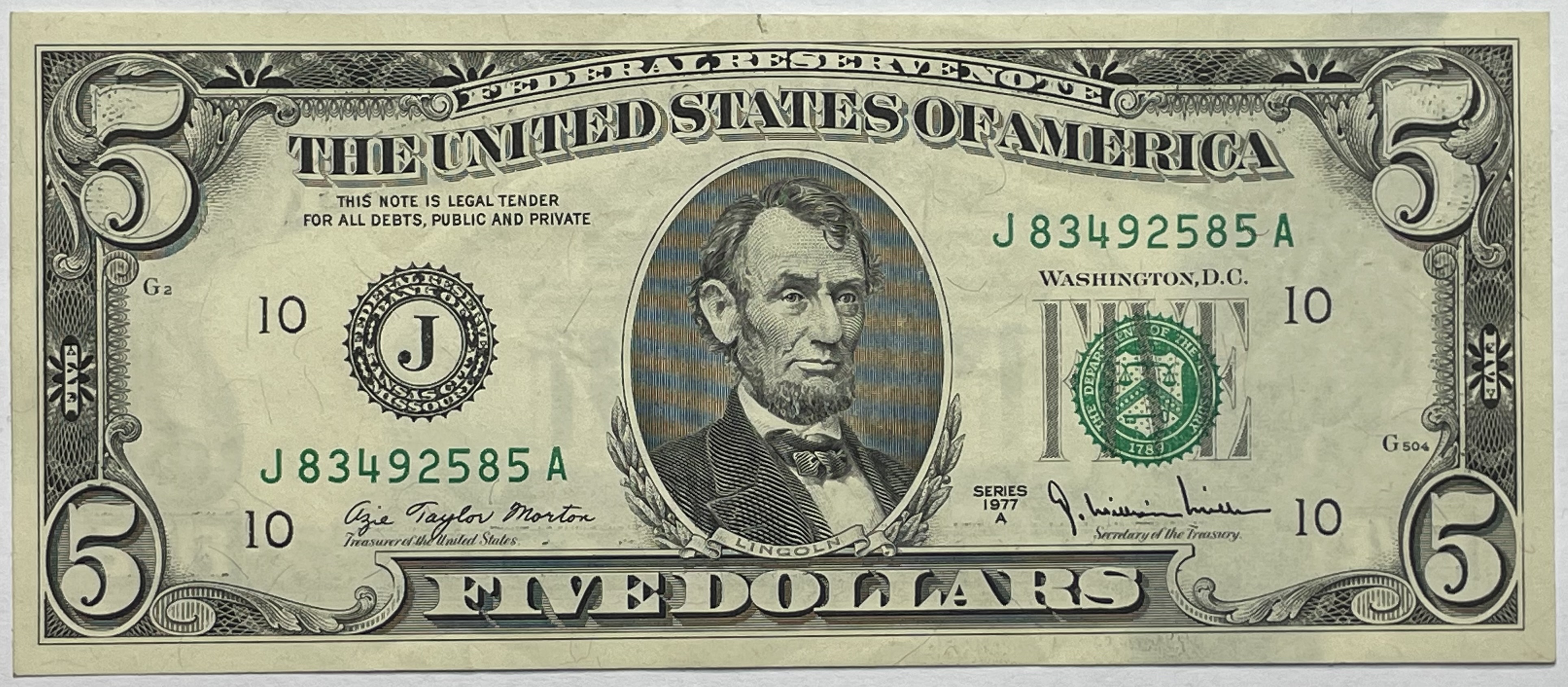 MINT ERROR 1977A $5 Federal Reserve Note w/Major Ink Smear Error on ...