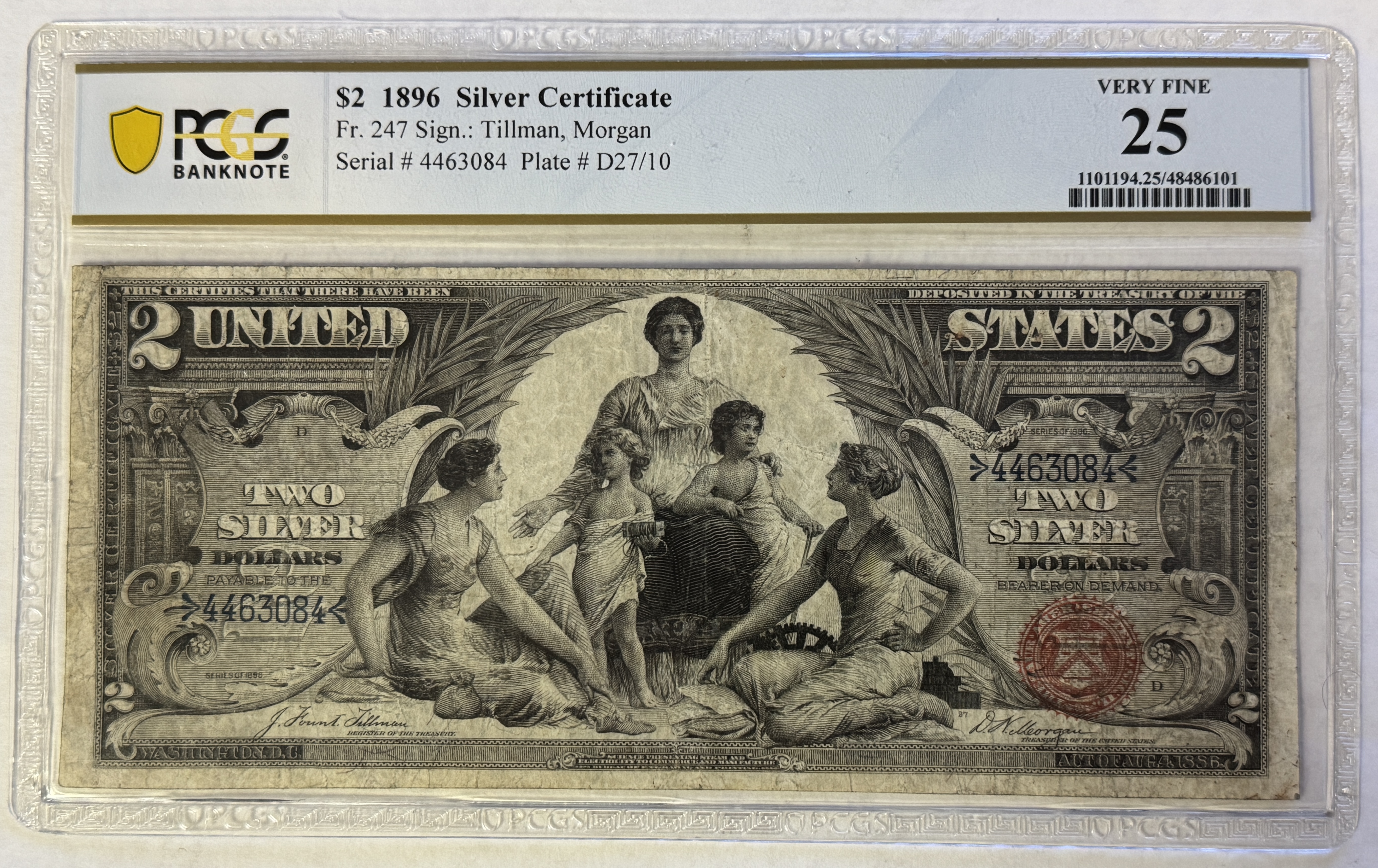 1896 $2 Educational Large Size Certificate PCGS Graded VF25 | Property Room
