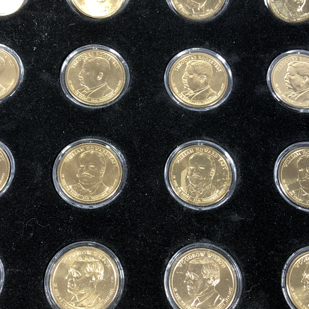 16 Presidential $ Coins Protective Holder Velvet McKinley Roosevelt ...