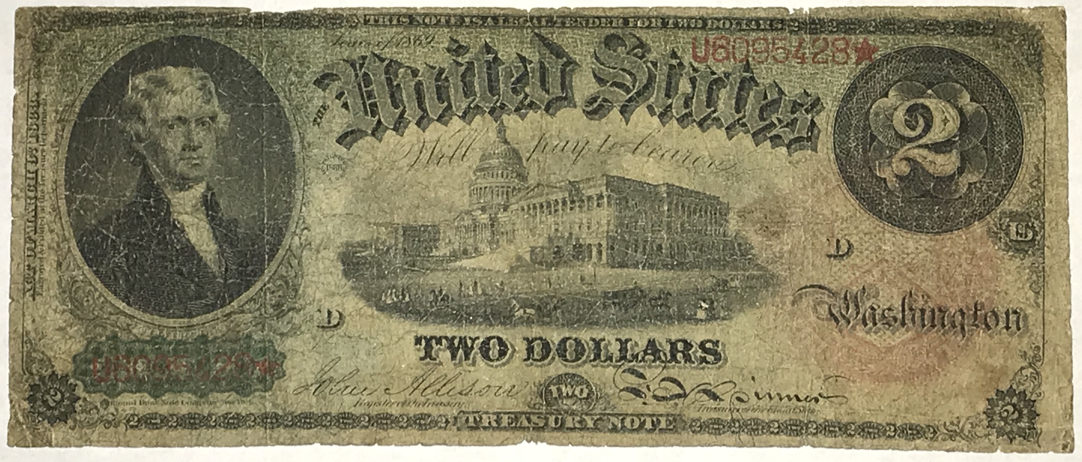 1869 $2 Rainbow Legal Tender Note - Allison/Spinner Signatures ...