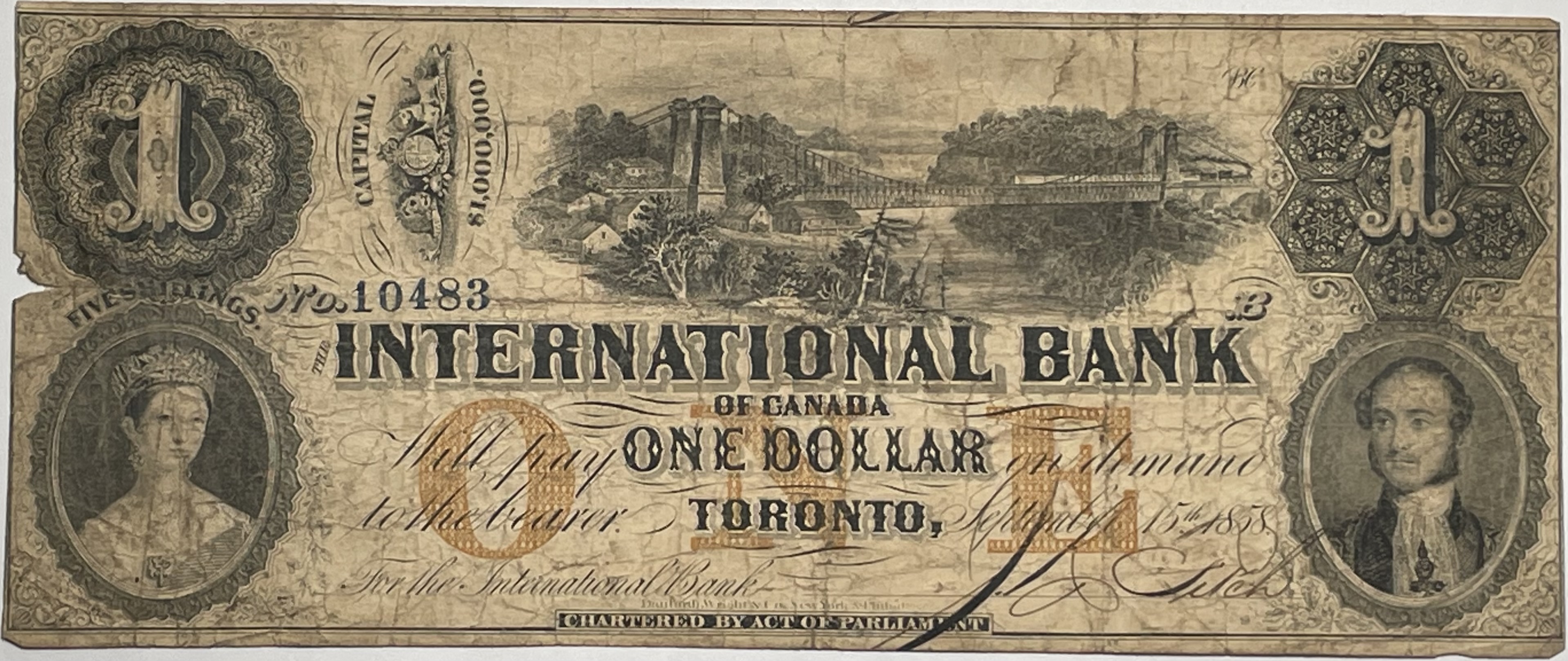 1858 $1 International Bank of Canada Toronto Bank Note | Property Room