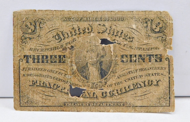 1863 First Issue 3 Cent Fractional Note - Bust of George Washington ...
