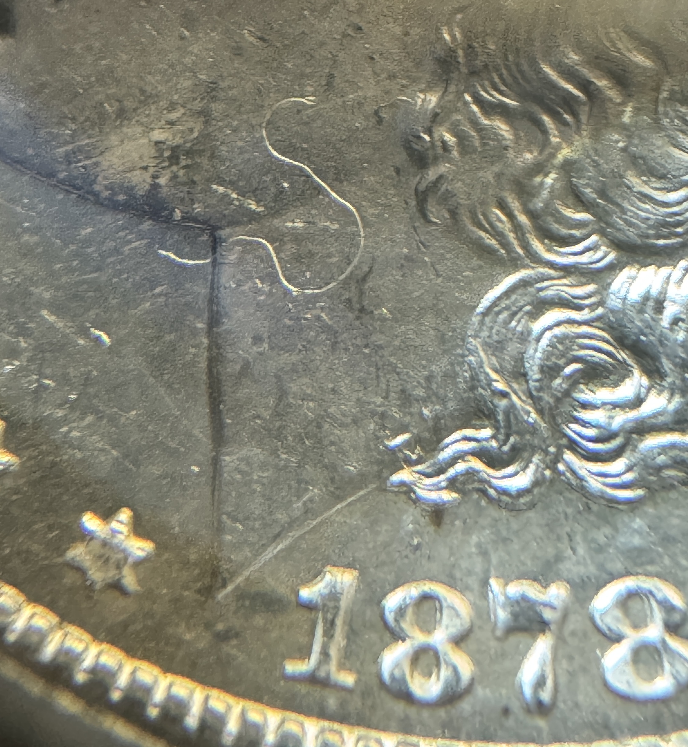 MINT ERROR 1878-S Morgan Silver Dollar w/Struck Thru Wire Error NGC ...