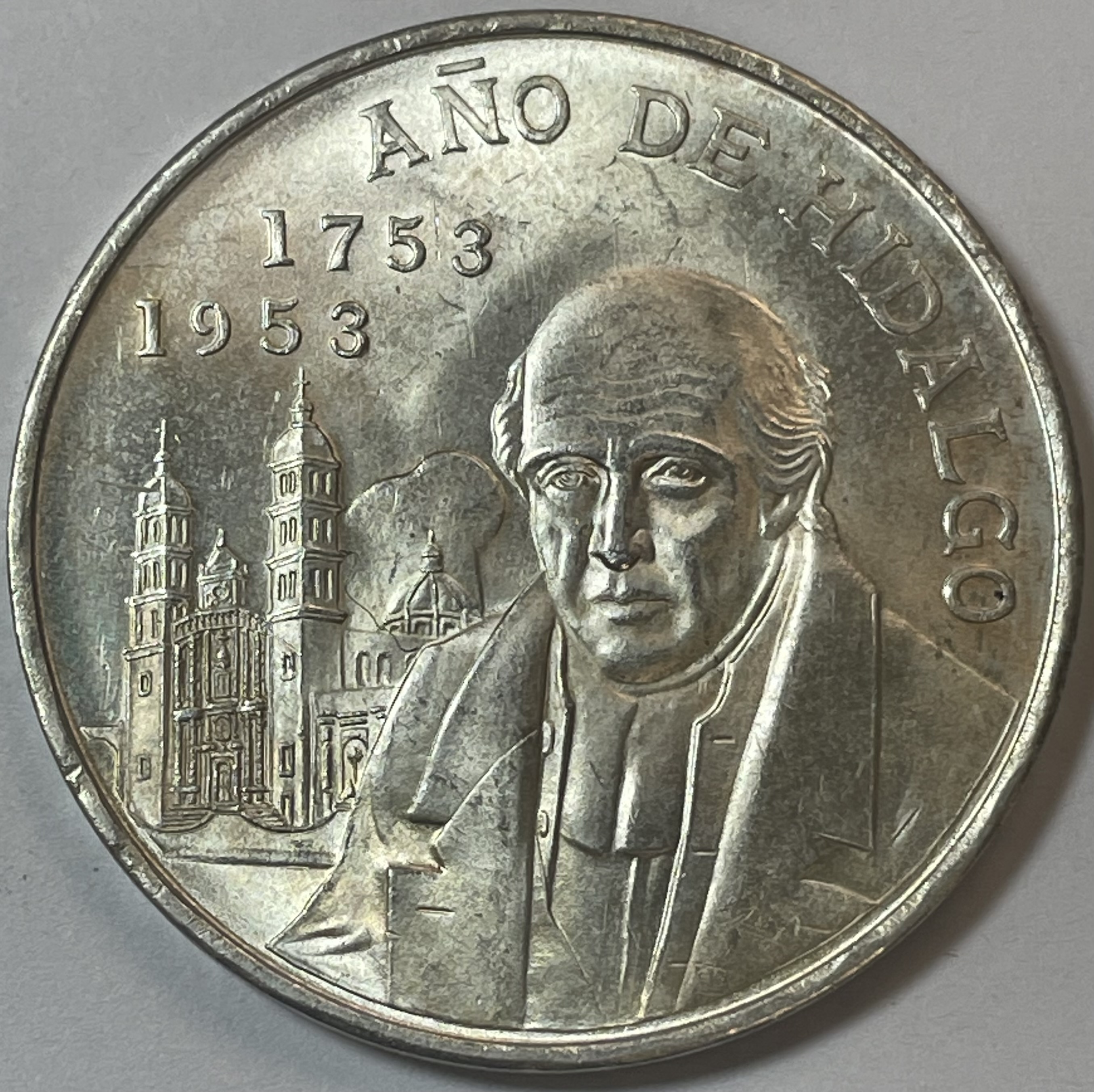 1953 Mexico Silver 5 Centavos - Bicentennial of Hidalgo's Birth ...