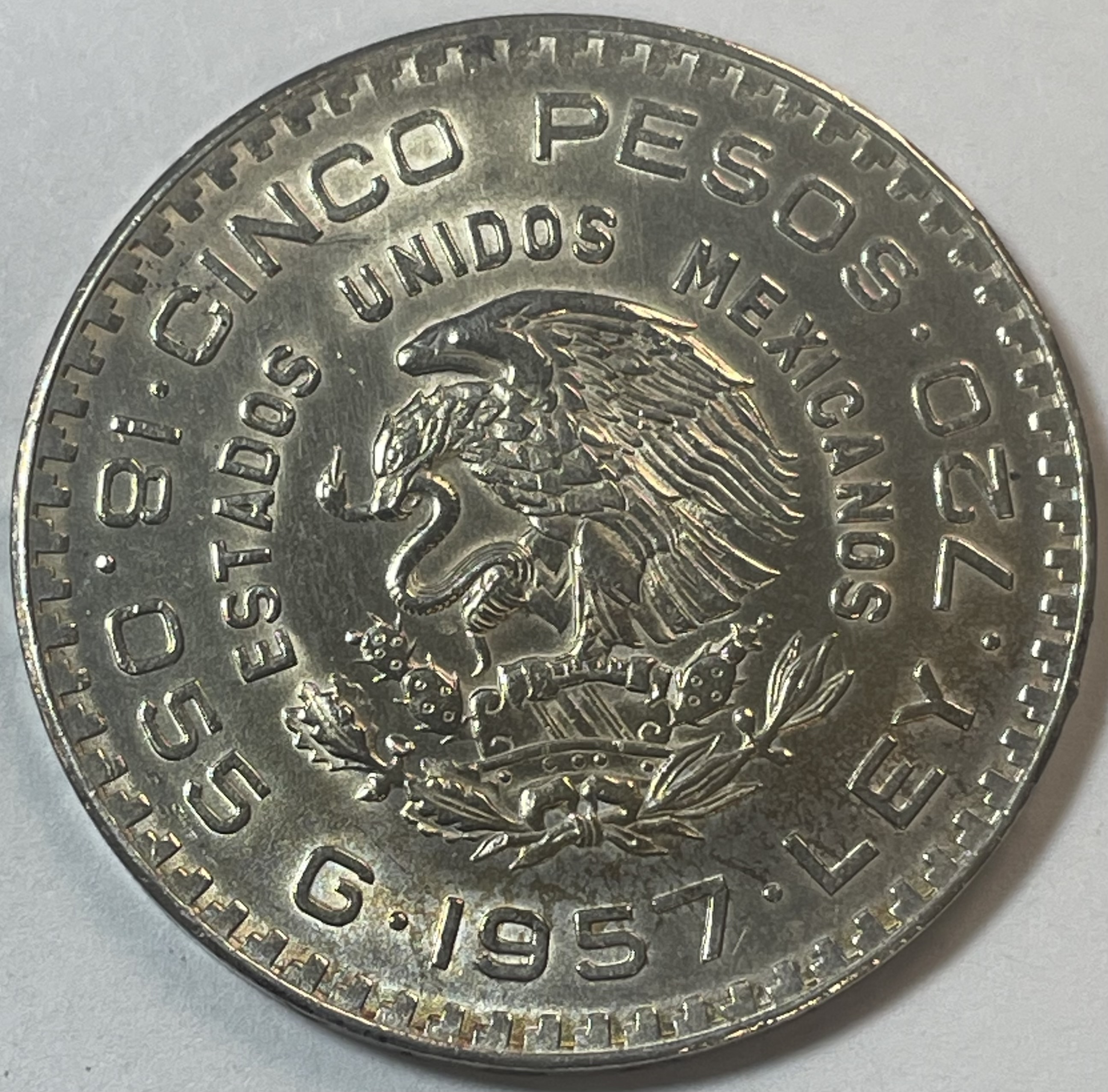 1957 Mexico Silver Peso - 100th Anniversary of Mexico's Constitution ...