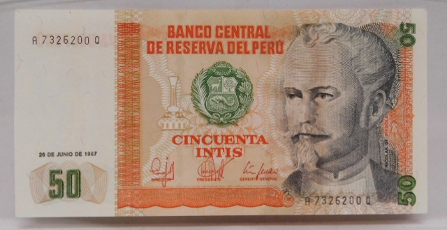 1987 Peru 50 Sol Crisp And Uncirculated Banknote | Property Room