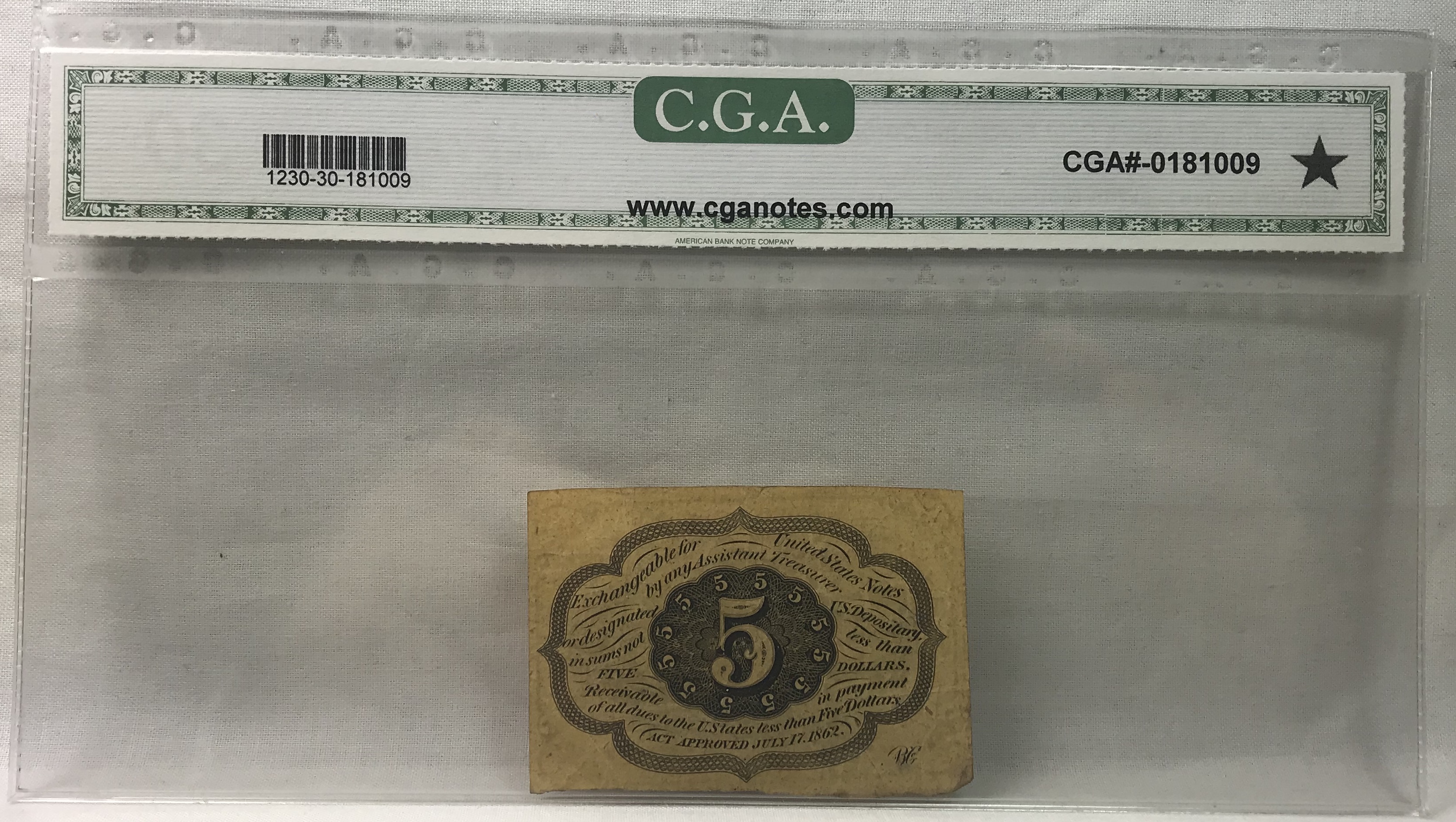 1862 First Issue 5 Cent Fractional Currency - Straight Edges w/Monogram ...