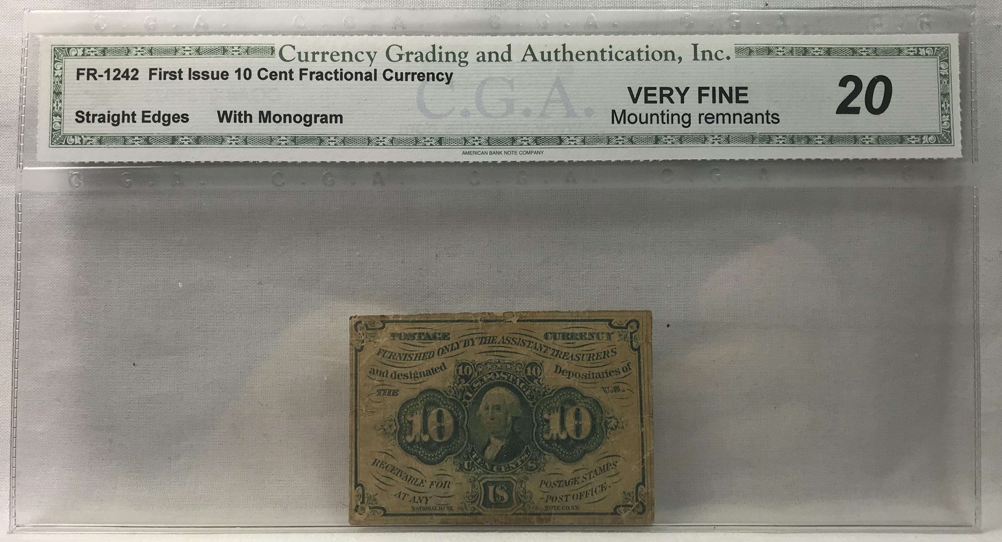 1862 First Issue 10 Cent Fractional Currency - Straight Edges w ...