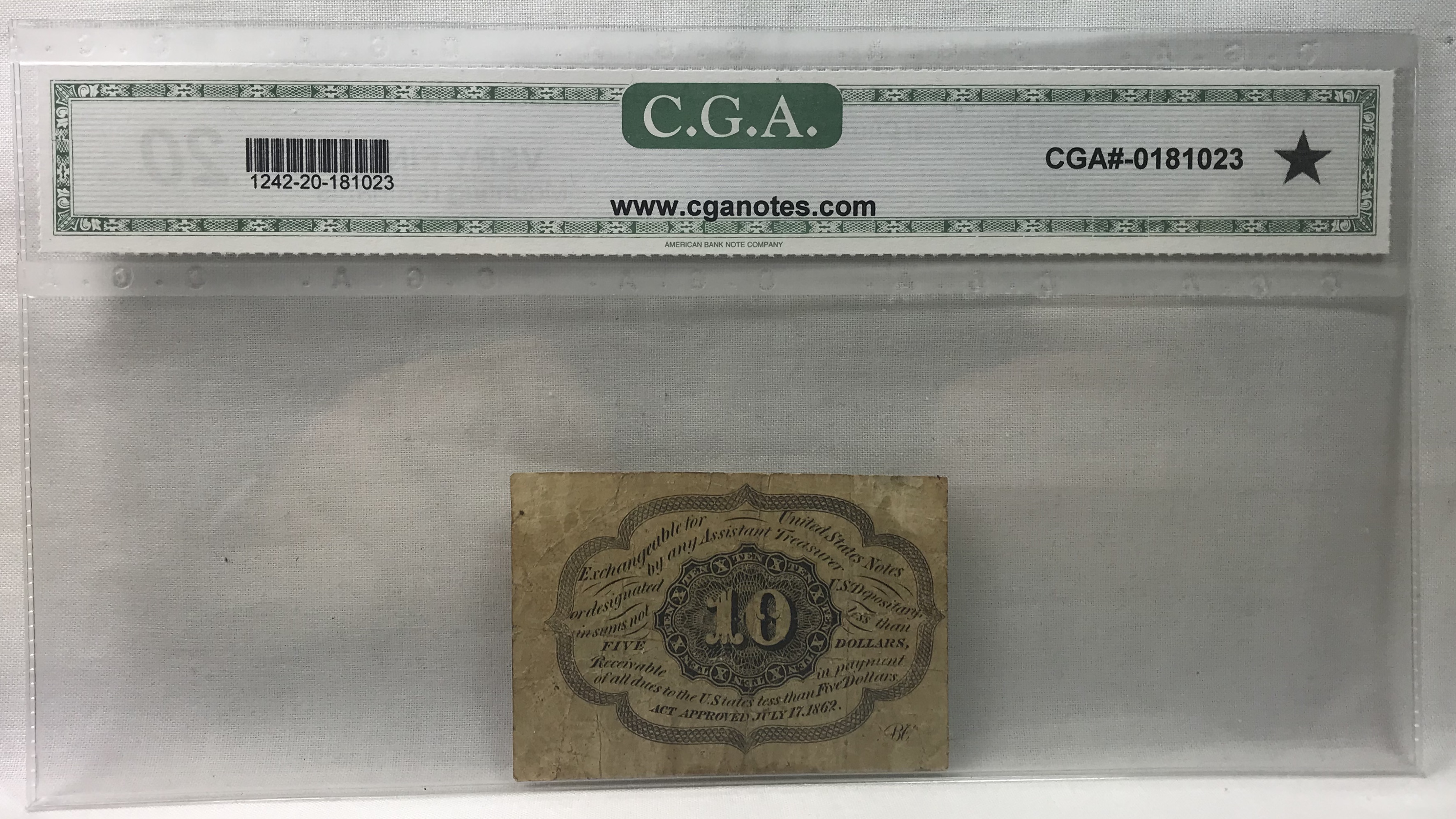 1862 First Issue 10 Cent Fractional Currency - Straight Edges w ...
