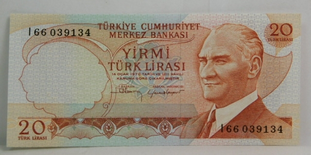 1970 Turkey 20 Lira Bank Note - High Grade Crisp Uncirculated ...
