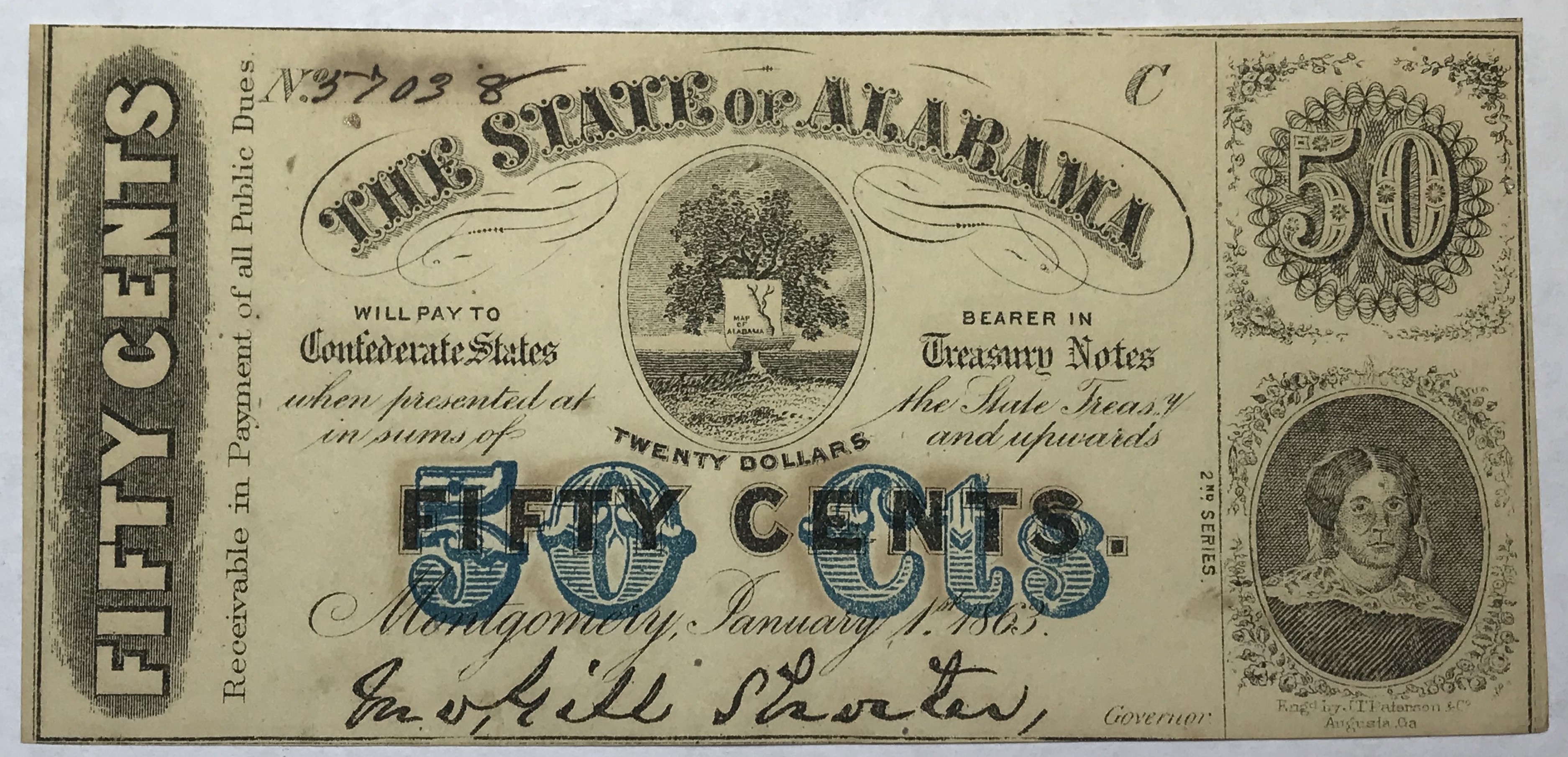 1863 State of Alabama 50 Cent Obsolete Fractional Note | Property Room
