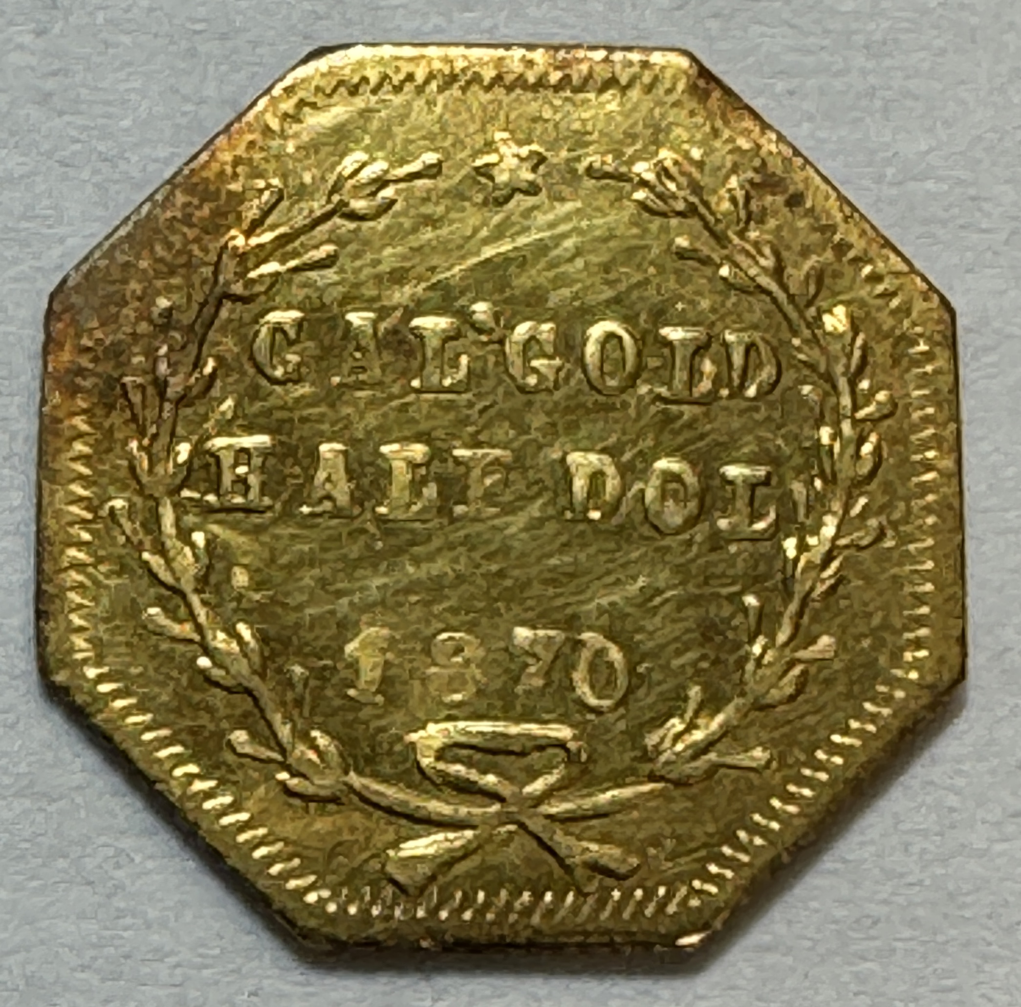 1870 California Gold Octagonal Half Dollar BG-920 Variety | Property Room