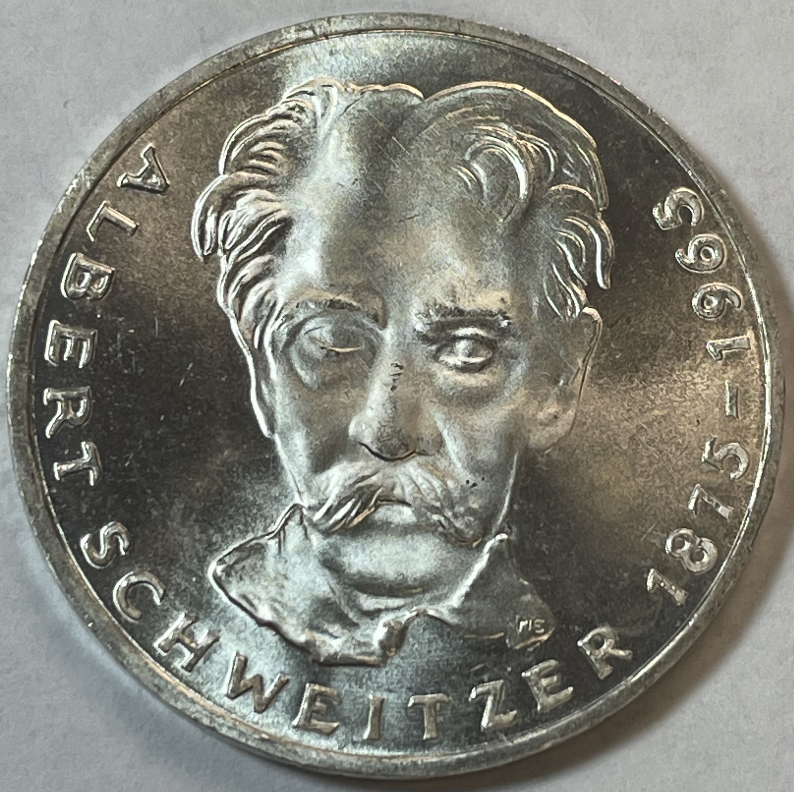 1975G West Germany Albert Schweitzer SILVER 5 Mark Commemorative ...