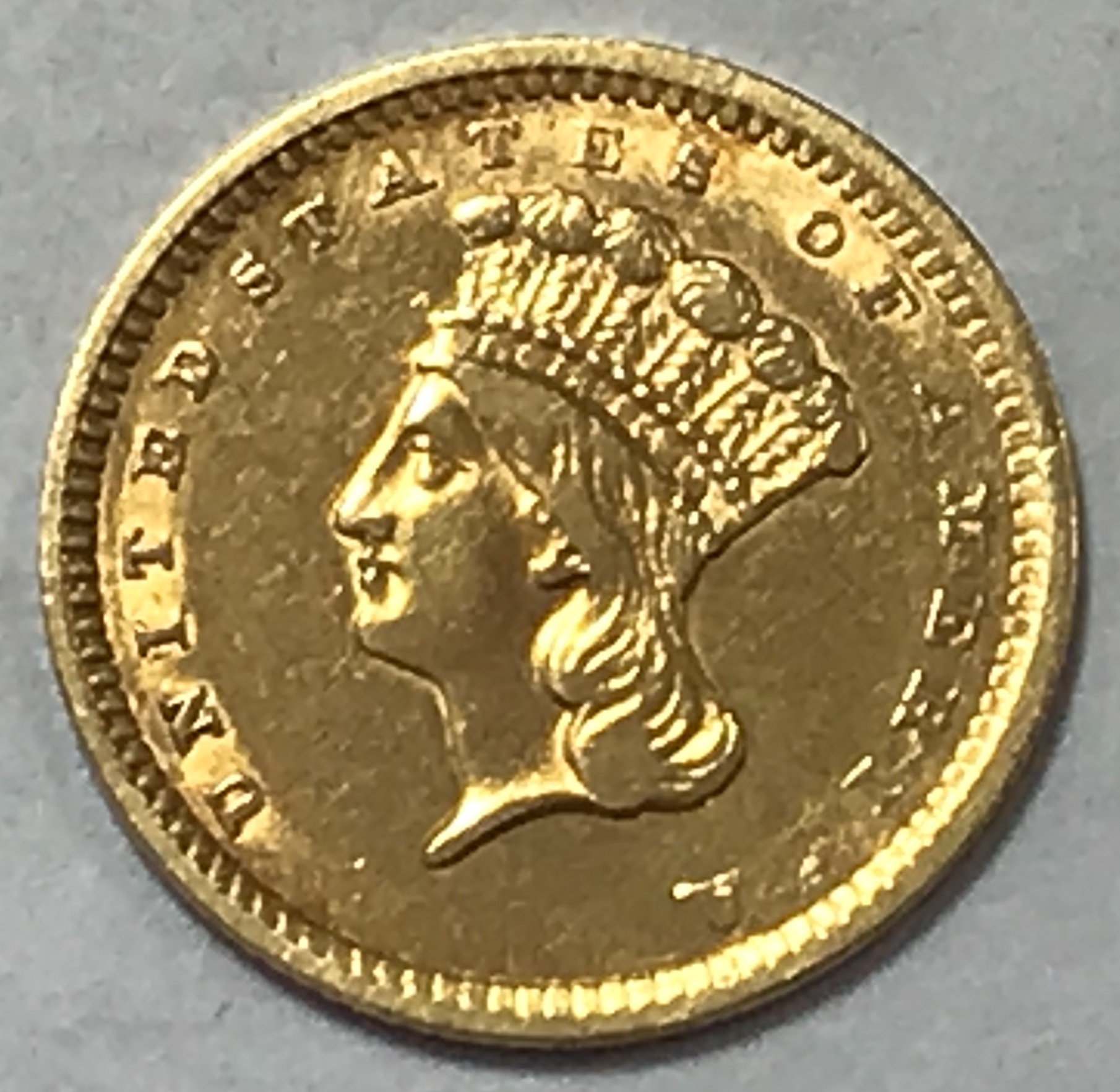 1858 Gold $1 Type 3 Indian Princess Large Head - High Grade | Property Room