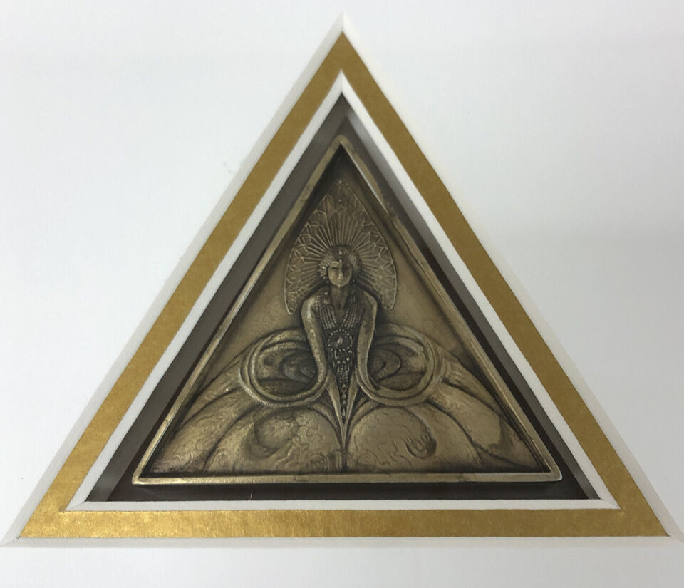 RARE FRAMED Triangle ERTE SPECTACULAR Woman BRONZE MEDAL 13.5" X 13.5 ...