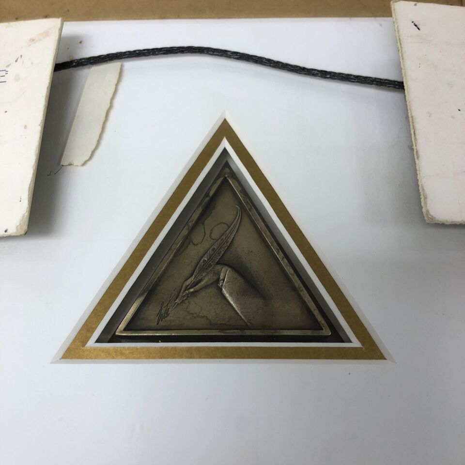 RARE FRAMED Triangle ERTE SPECTACULAR Woman BRONZE MEDAL 13.5" X 13.5 ...