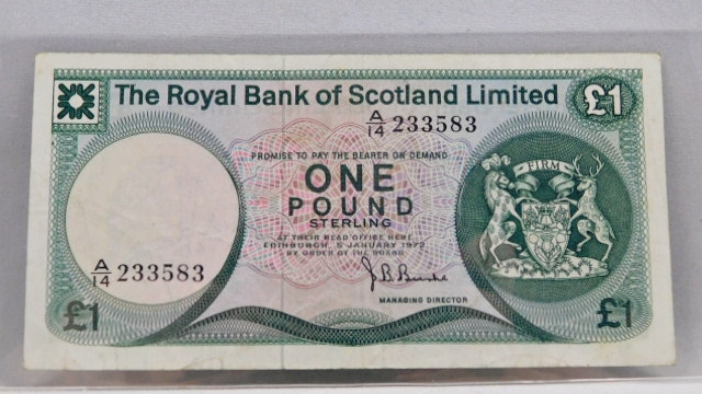 1972 Royal Bank of Scotland Limited One Pound Sterling Bank Note ...