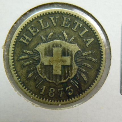 RARE 1873 Switzerland 5 Rappen - Gold Billon Metal | Property Room