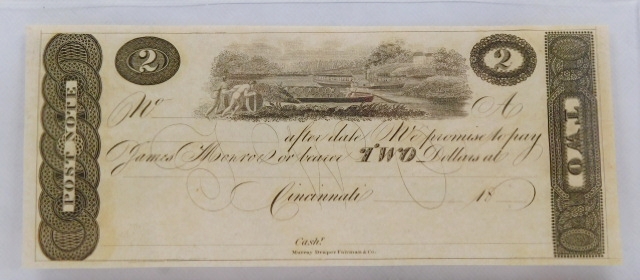 1800's $2 Cincinnati - James Monroe Promissory Post Note Obsolete ...