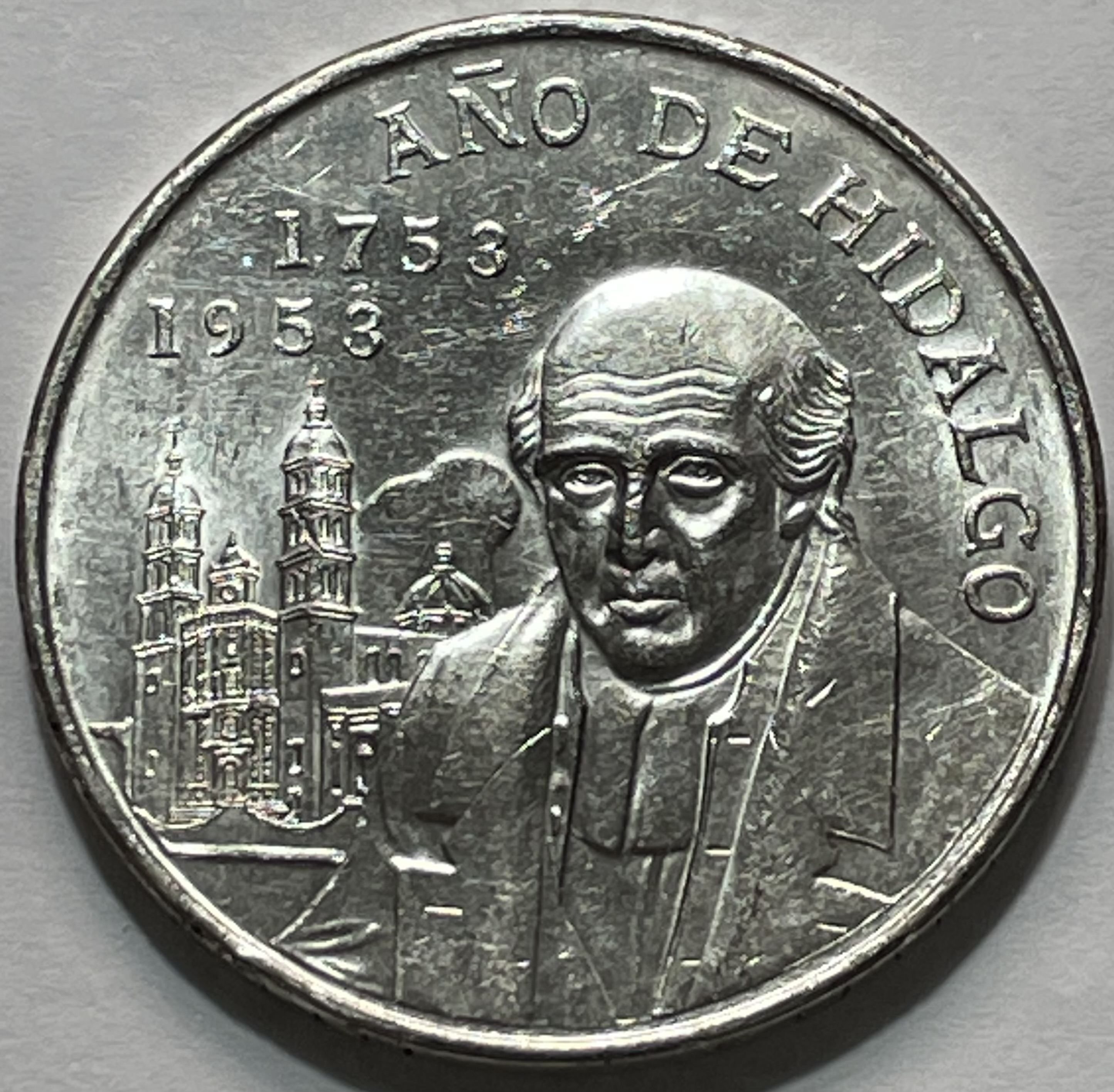 1953 Mexico Silver 5 Pesos - Bicentennial of Hidalgo's Birth ...