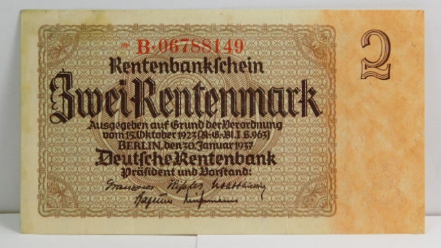 1937 Germany 2 Rentenmark Rentenbank Note | Property Room