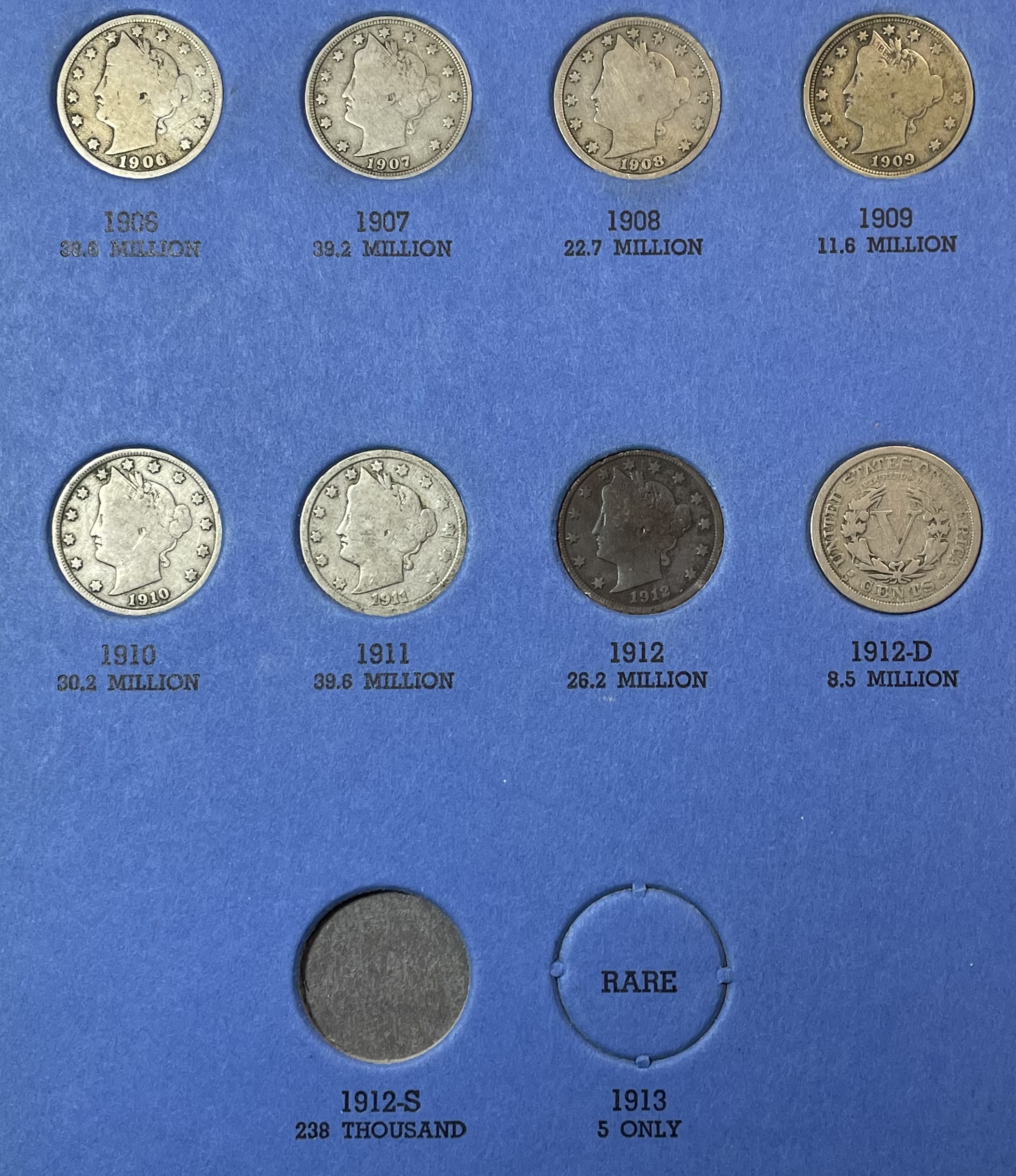Coin Collection - 1883-1913 Liberty Head "V" Nickel Album w/22 Coins ...