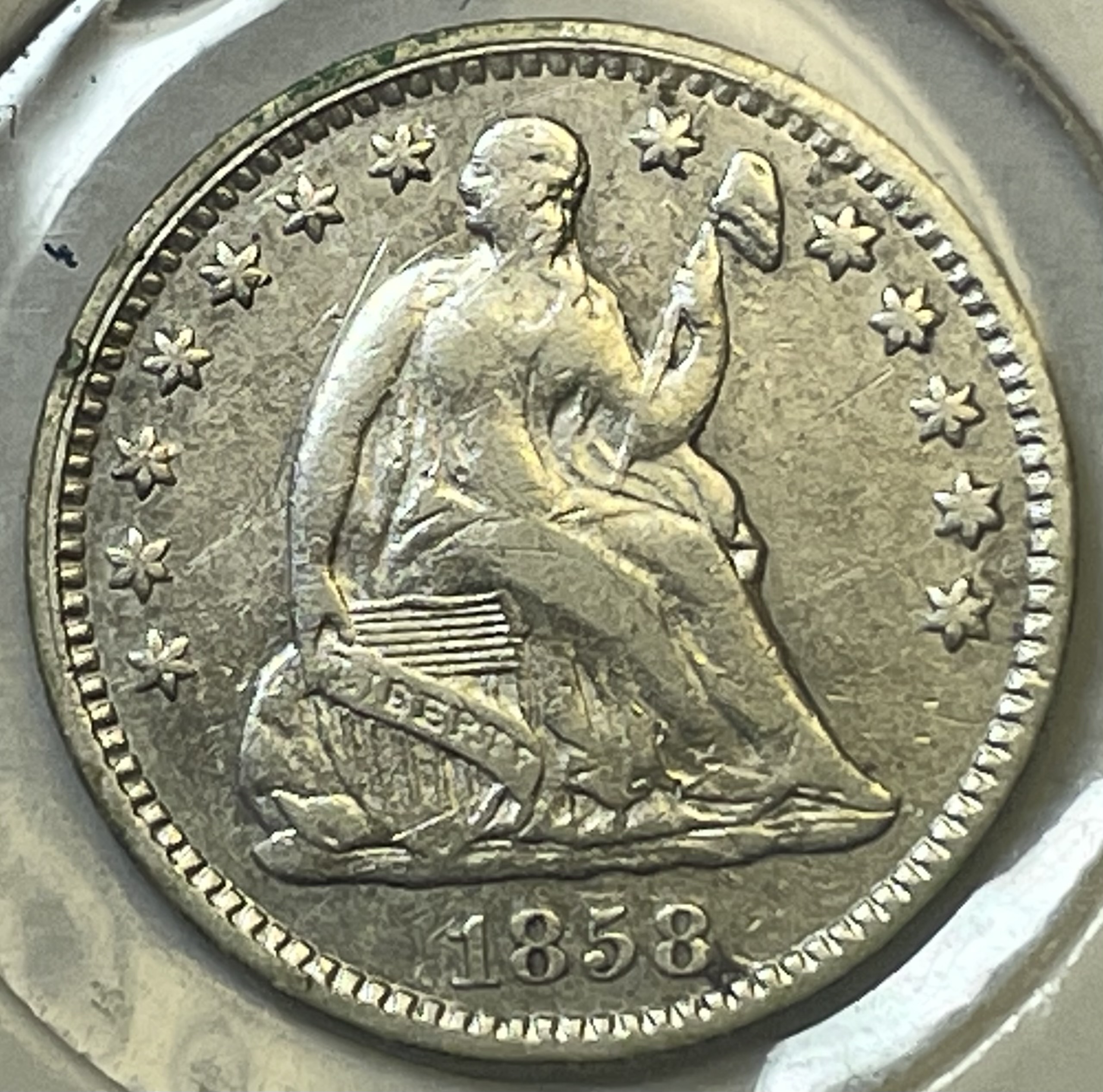 1858 Silver Seated Liberty Half Dime - Higher Grade | Property Room