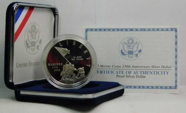 2005-P United States Marine Corps Commemorative Proof Silver Dollar ...
