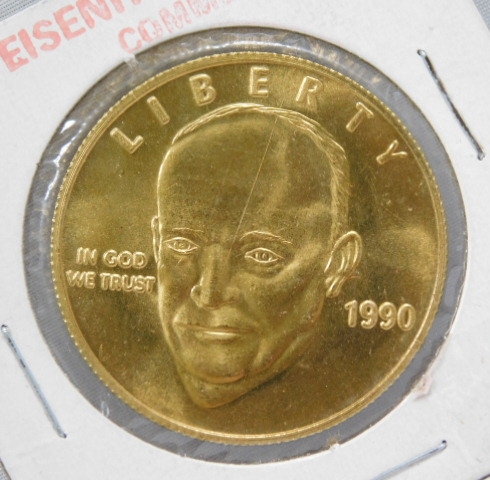 1990 Eisenhower Commemorative-24K Gold Layered & Golden Uncirculated ...