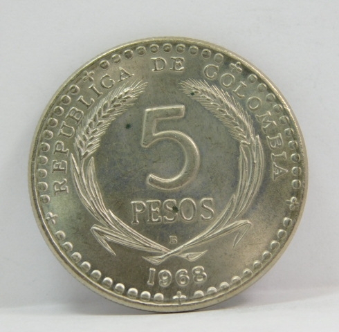 1968B Colombia 5 Pesos - Pope Paul VI International Eucharistic ...
