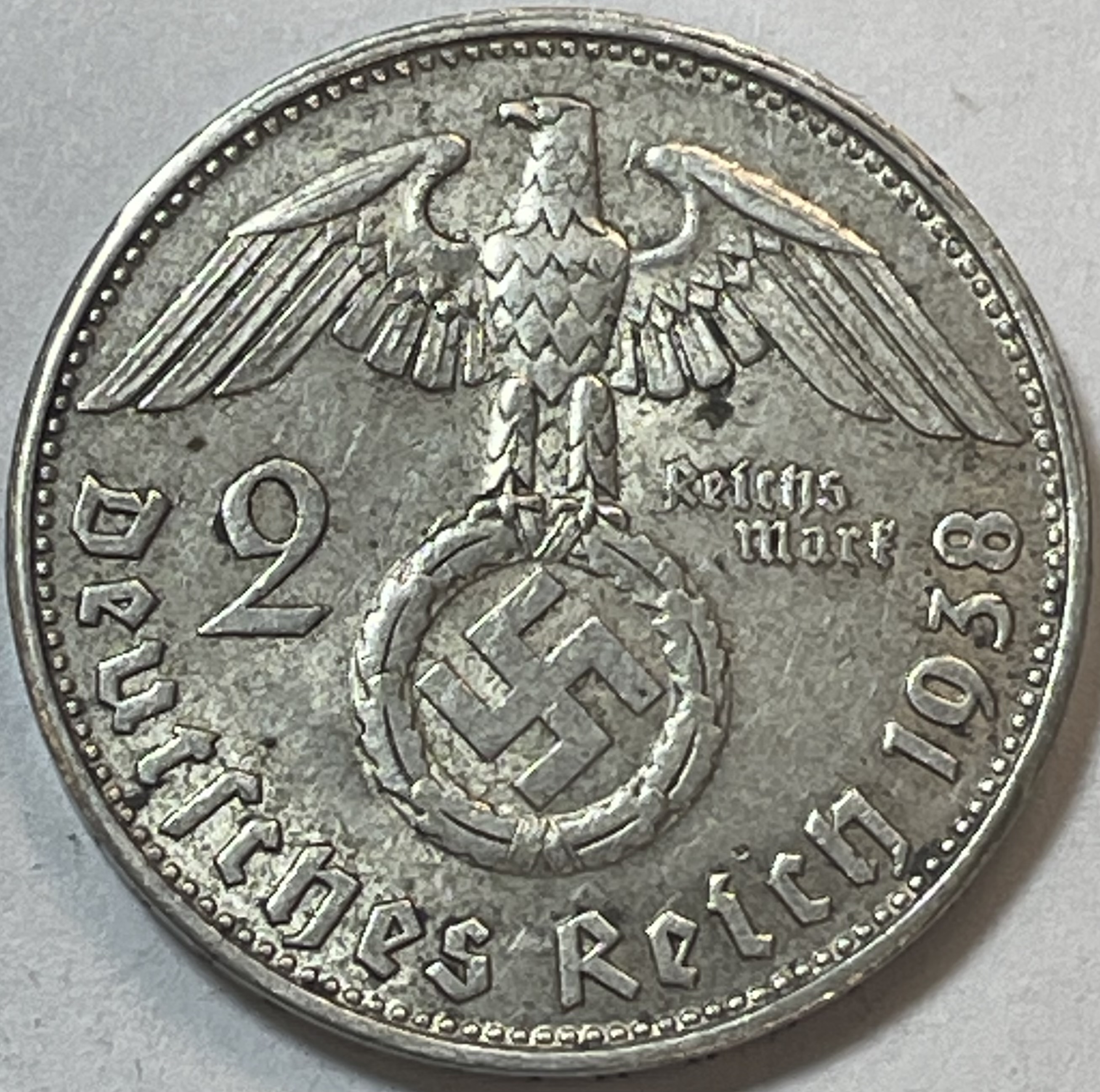 1938B Germany SILVER 2 Reichsmark von Hindenburg Commemorative ...