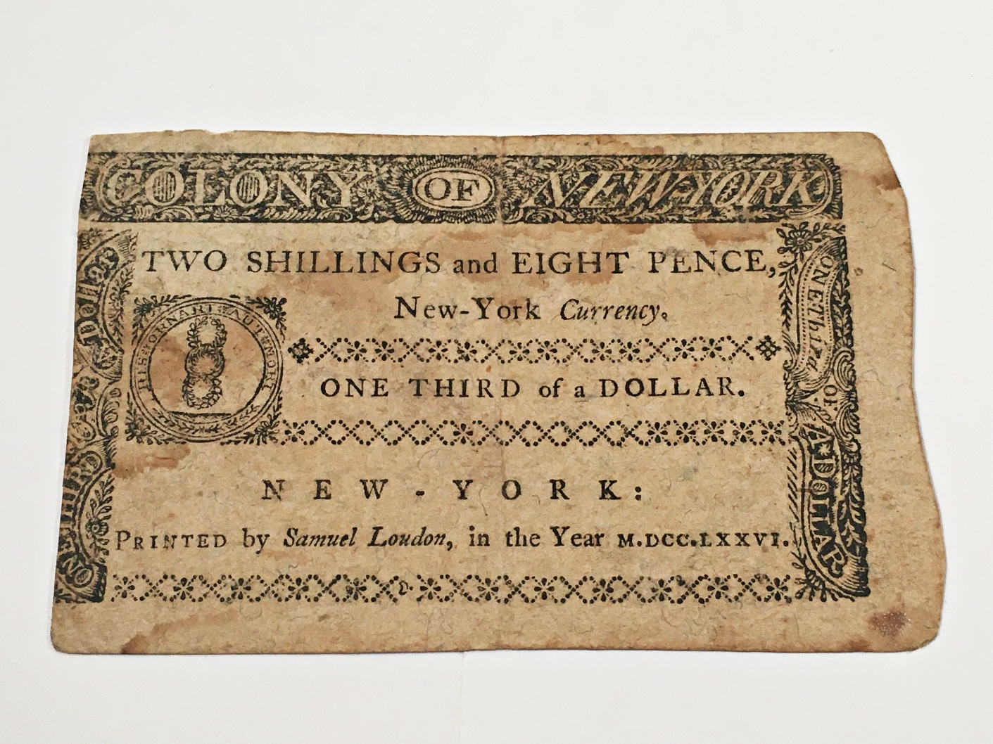 1776 Two Shillings and Eight Pence New York Colonial Note | Property Room