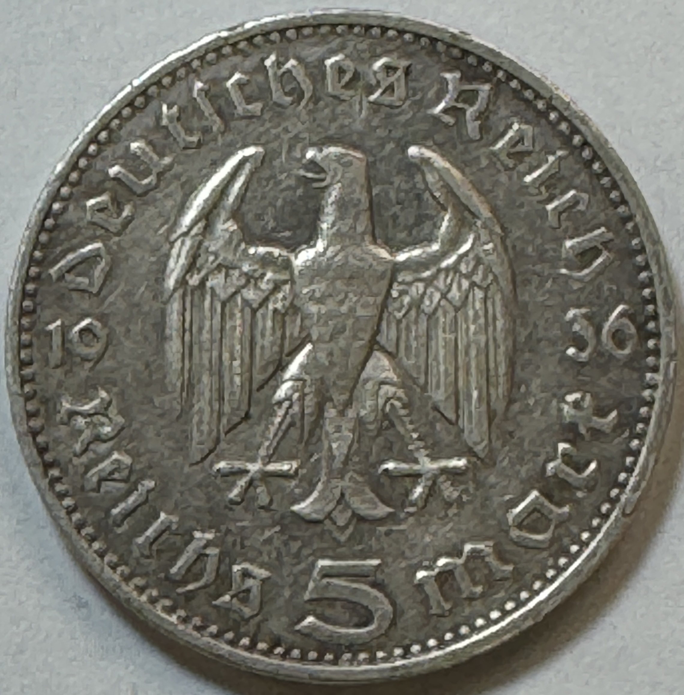 1938F Germany SILVER 5 Reichsmark von Hindenburg Commemorative ...