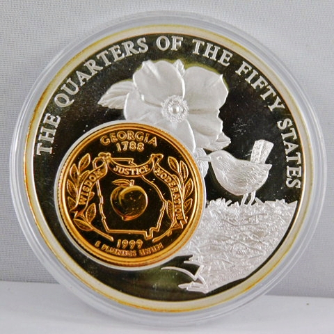 24K Gold Layered 1999 Georgia State Commemorative State Quarter ...